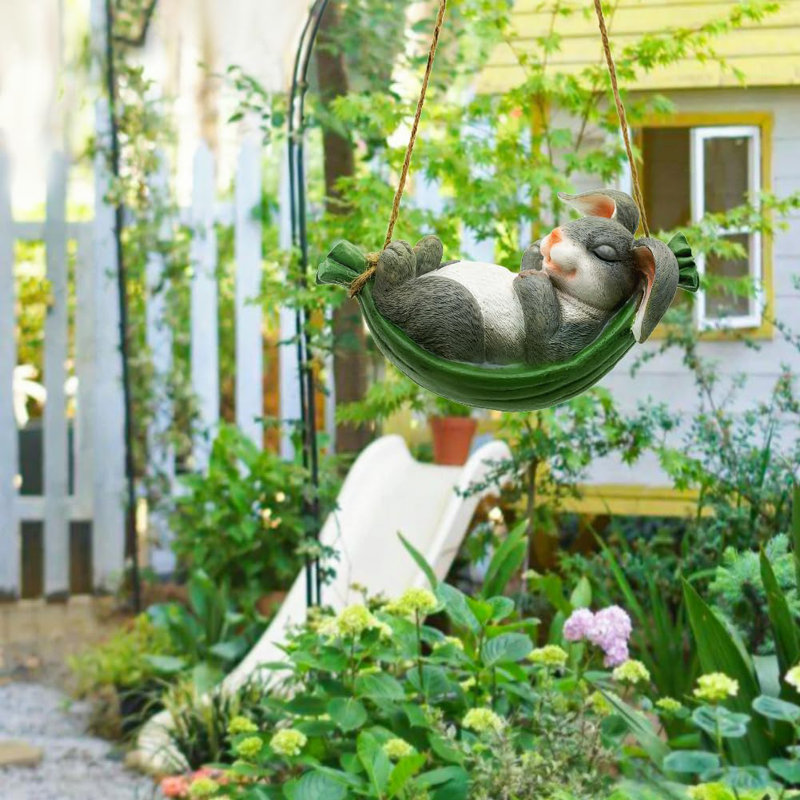 Arlmont & Co. Resin Swing Rabbit Garden Statue | Wayfair