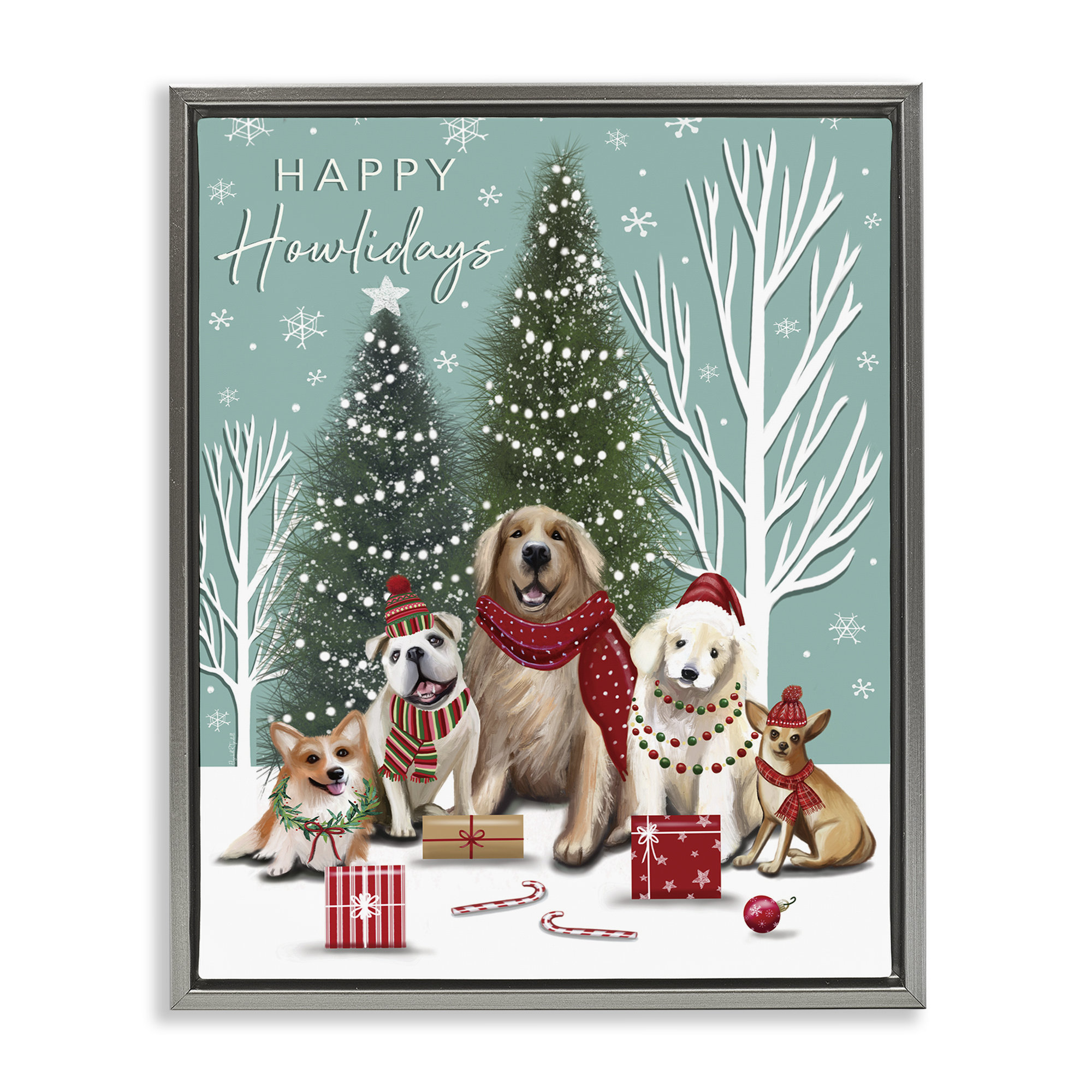 Mercer41 Festive Winter Dogs Scene Floating Frame, design by Elizabeth ...