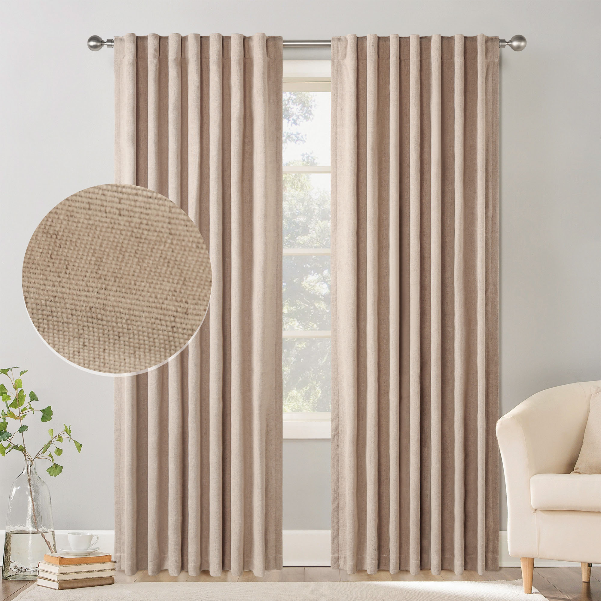 Latitude Run® Chenille Blackout Back Tab Curtain Pair(2 panels ...