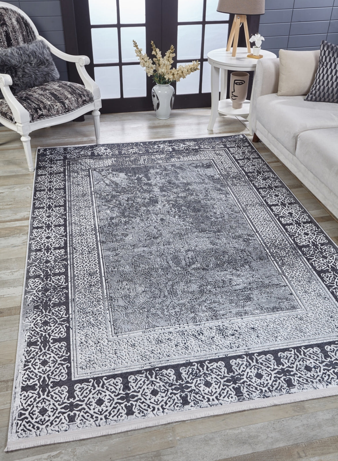 Williston Forge Jaytin Grey Framed Cotton Digital Print Area Rug - Wayfair Canada