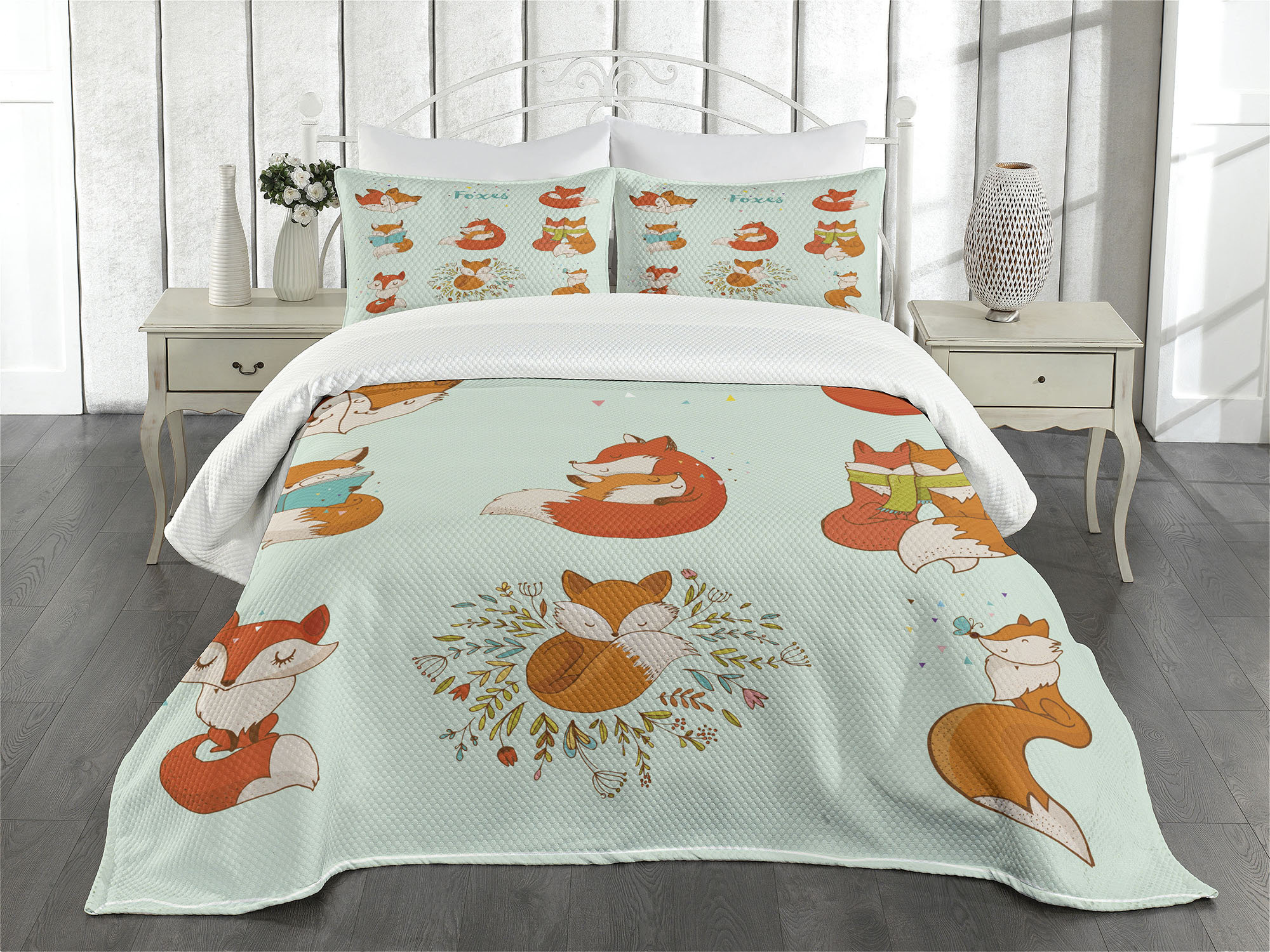 Ambesonne Fox Bedspread Set Fun Characters Comic Multicolor | Wayfair