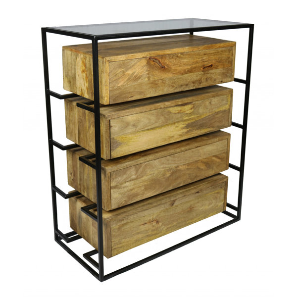 Millwood Pines Commode combinée à quatre tiroirs 35 po en bois massif ...