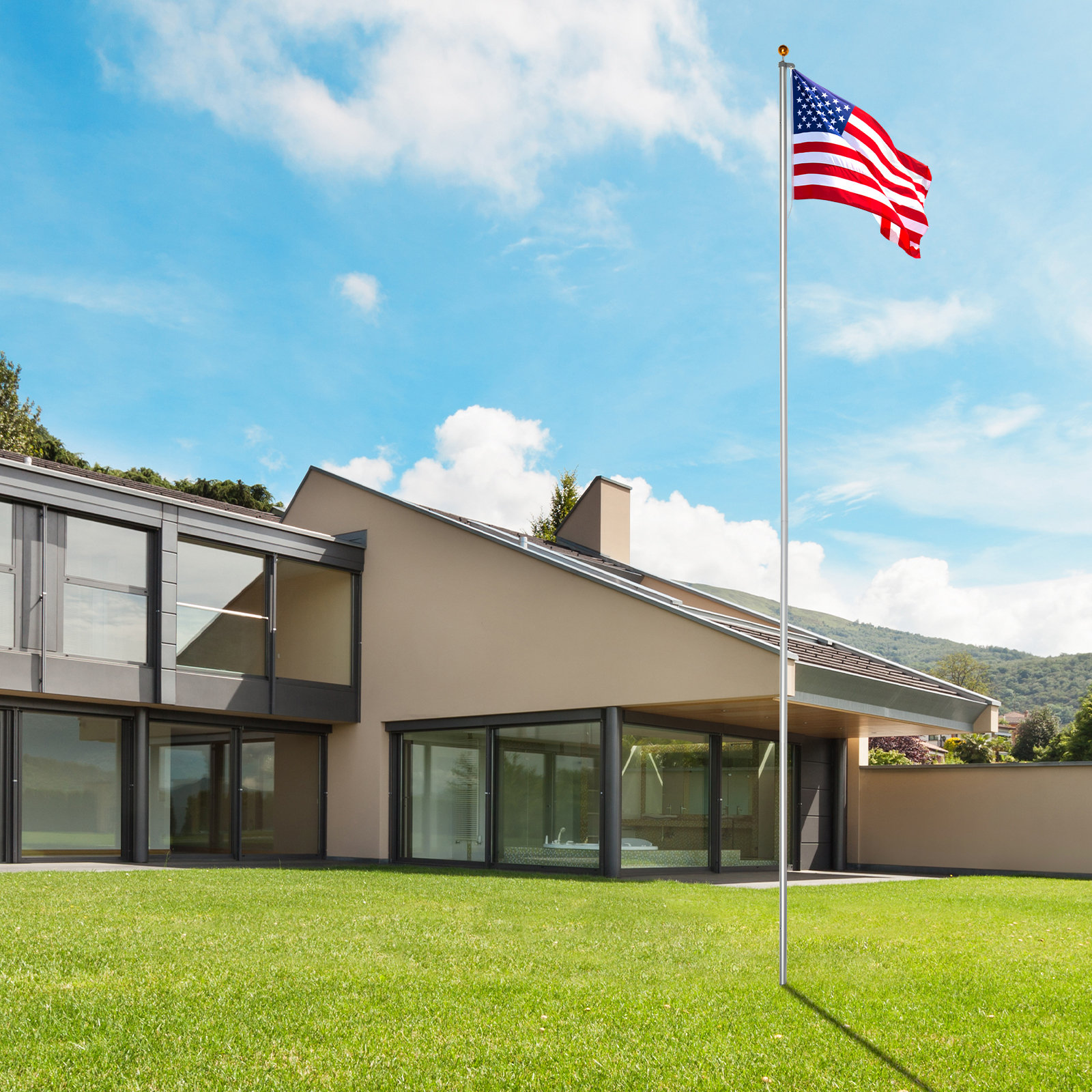 Arlmont & Co. 30ft Silver Sectional Aluminum Alloy Flag Pole Kit ...