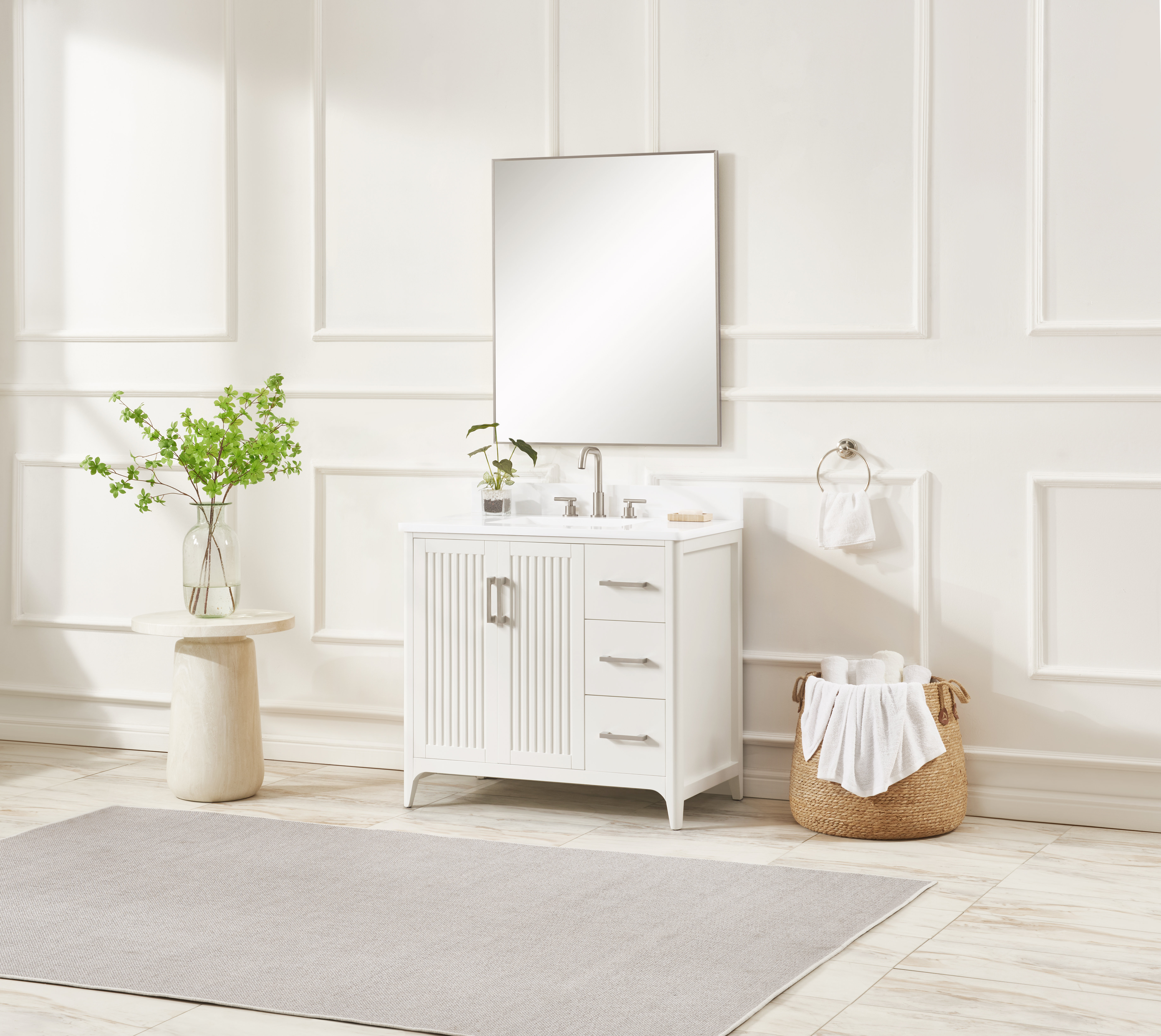 NFusion Soren 36-Inch Modern Solid Wood Bathroom Vanity With Countertop ...