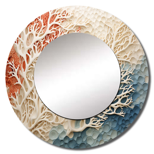 Design Art Coastal Coral Collage I Beach Round Mirror on metal wall ...
