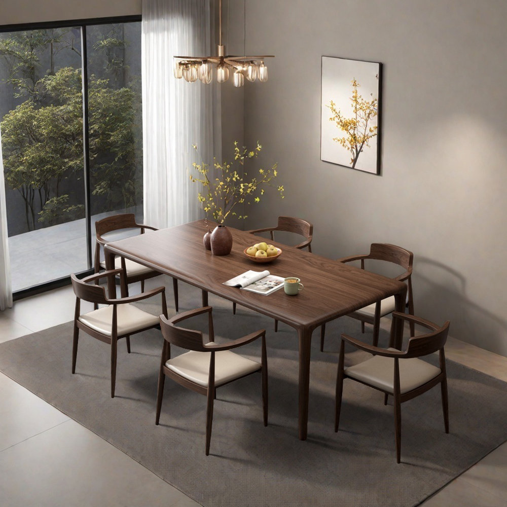 RESROS Simple Texture Walnut Solid Wood Dining Table Set | Wayfair
