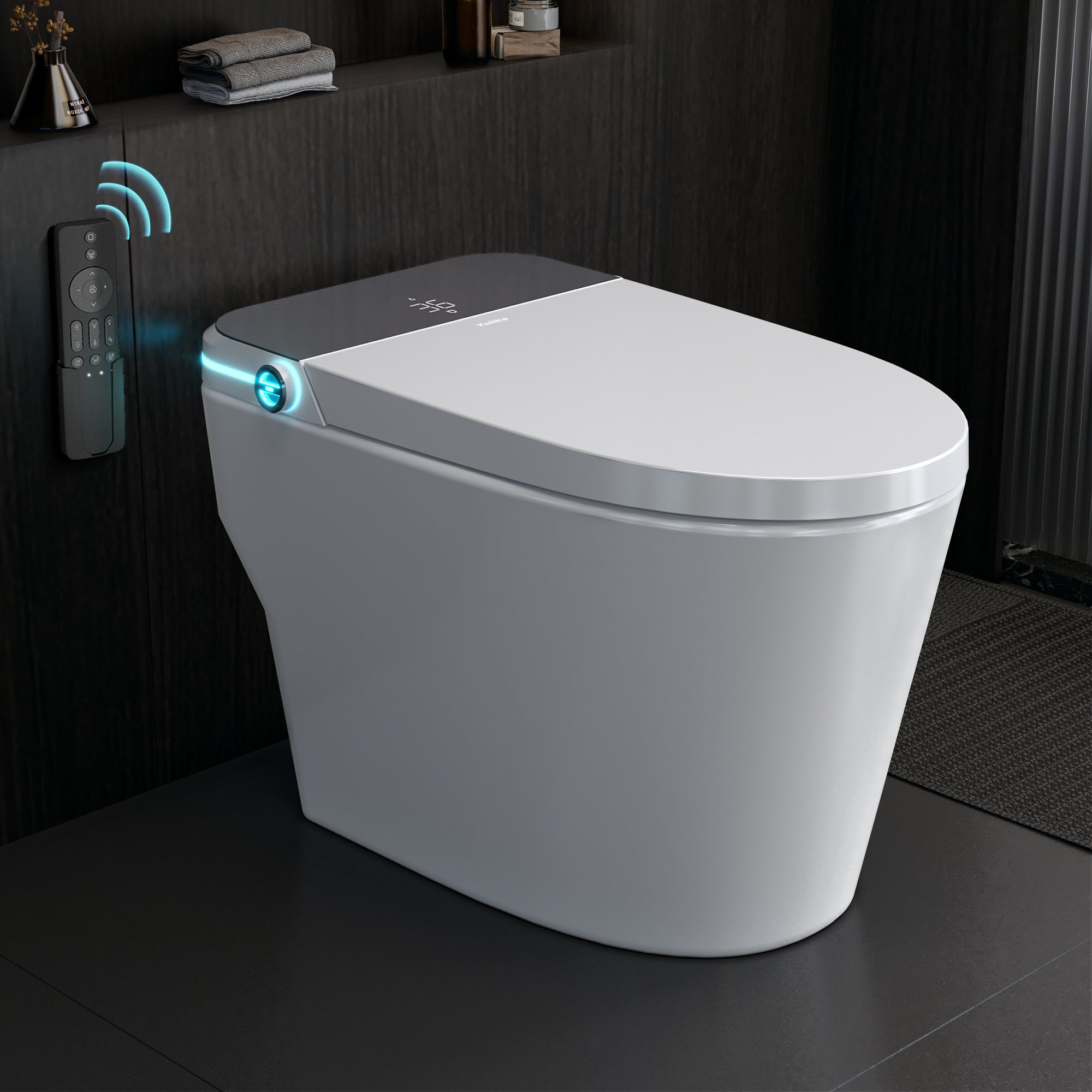 YULIKA 1.28 Gallons GPF Elongated Chair Height Floor Mounted Bidet ...