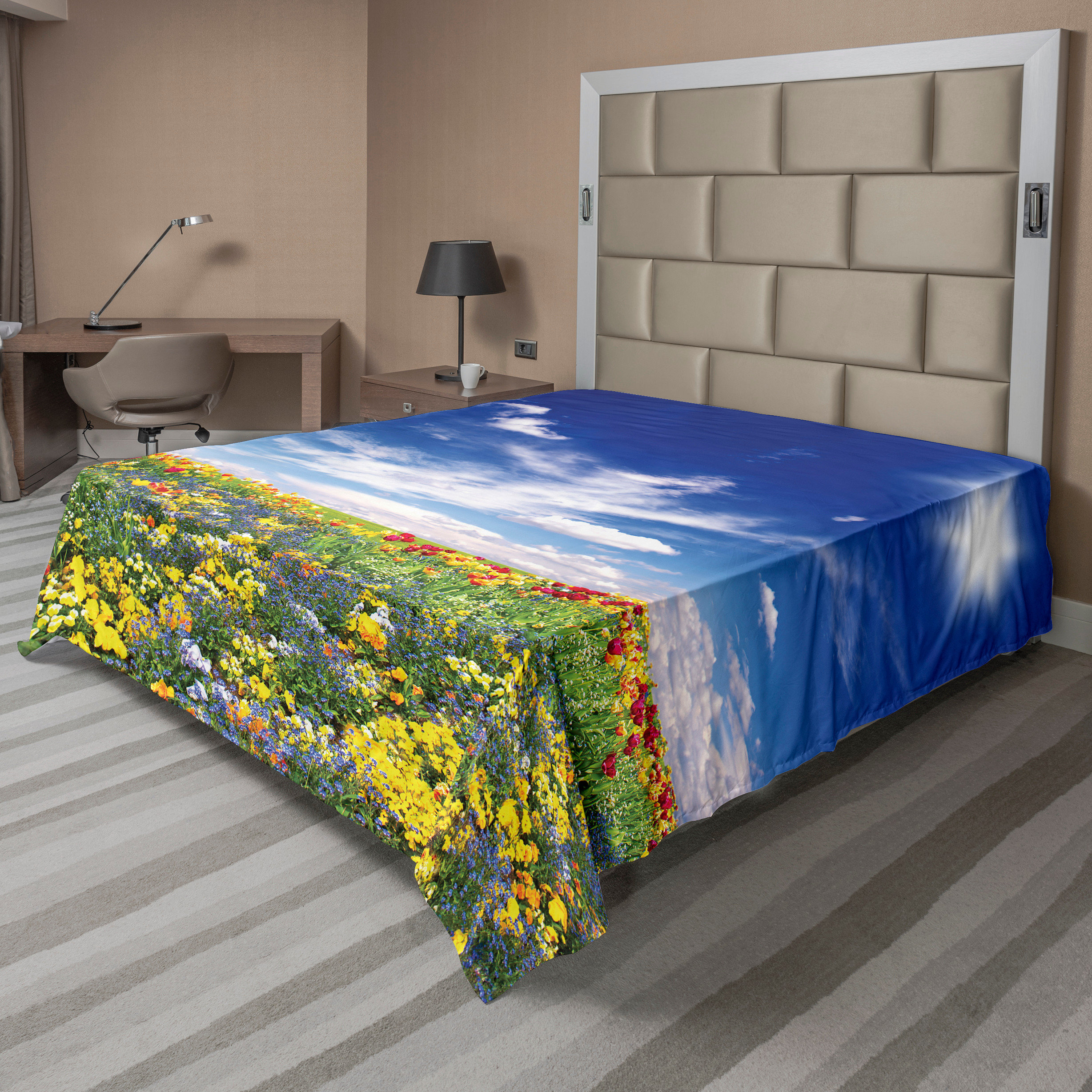 Ambesonne Colorful Top Flat Sheet Flowers Cloudy Sky Queen Multicolor | Wayfair