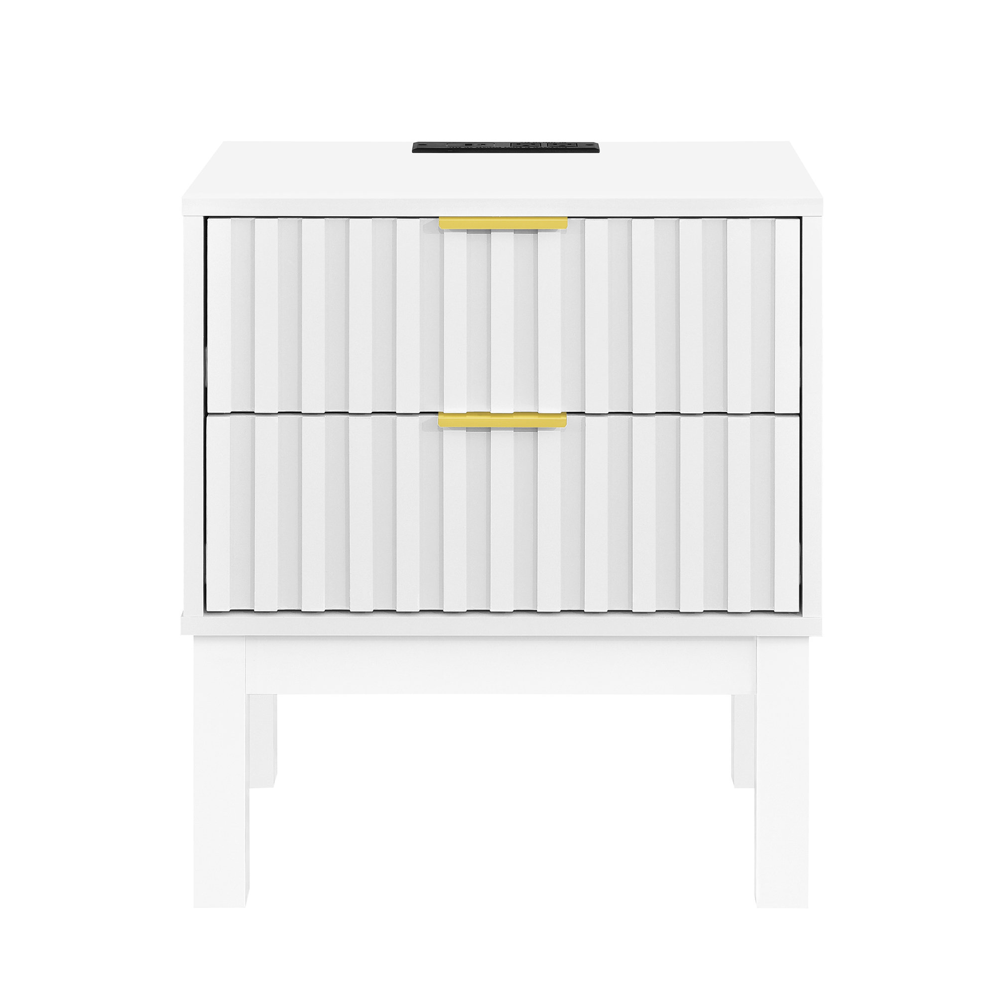 Ebern Designs 2 Drawers Nightstand With Charging Station,metal Handle ...