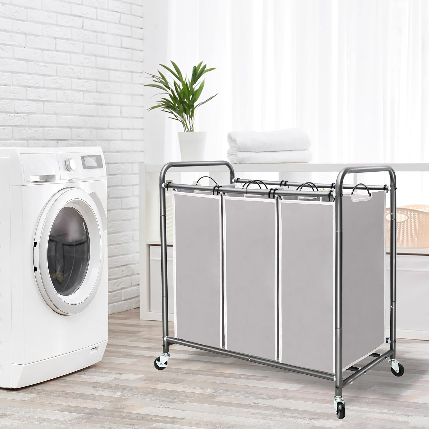 Latitude Run® 3 Section Laundry Sorter, 3 Bag Laundry Hamper Cart With ...