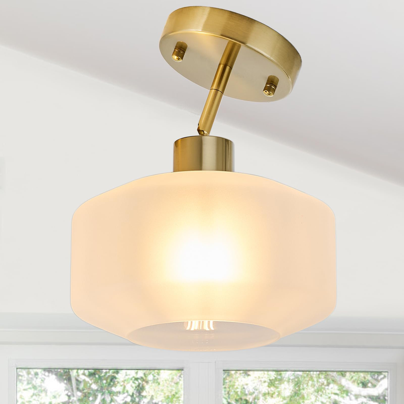 Stack man Hanging Gold Farmhouse Ceiling Light, 8.66" Frosted Glass ...