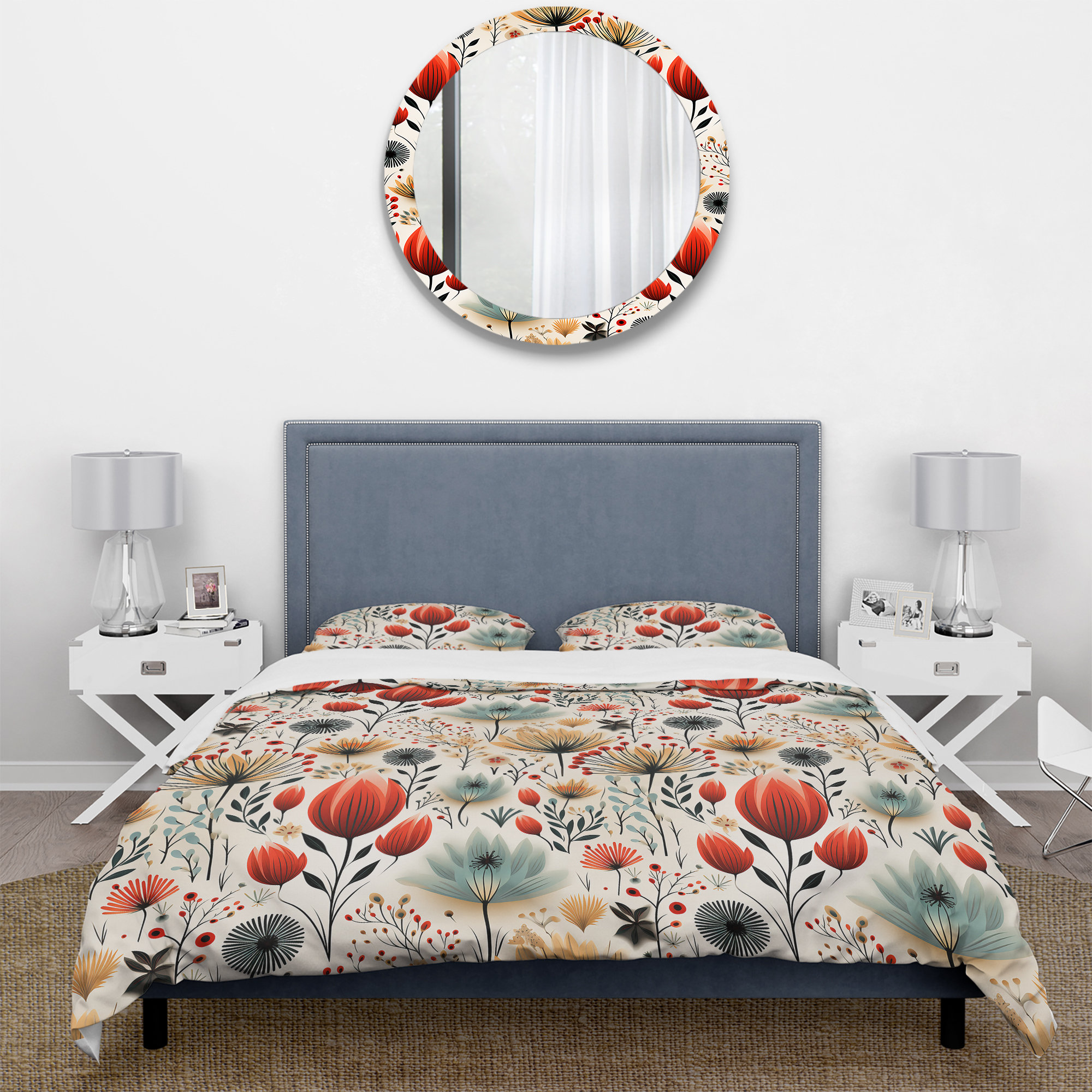 Design Art Simplicity Nordic Red Floral Dreams Duvet Cover Set | Wayfair