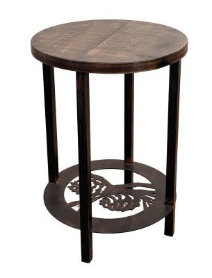 Loon Peak® Burnt Sienna Round End Table with Pine Cone Accent and Rough Sawn Top | Wayfair