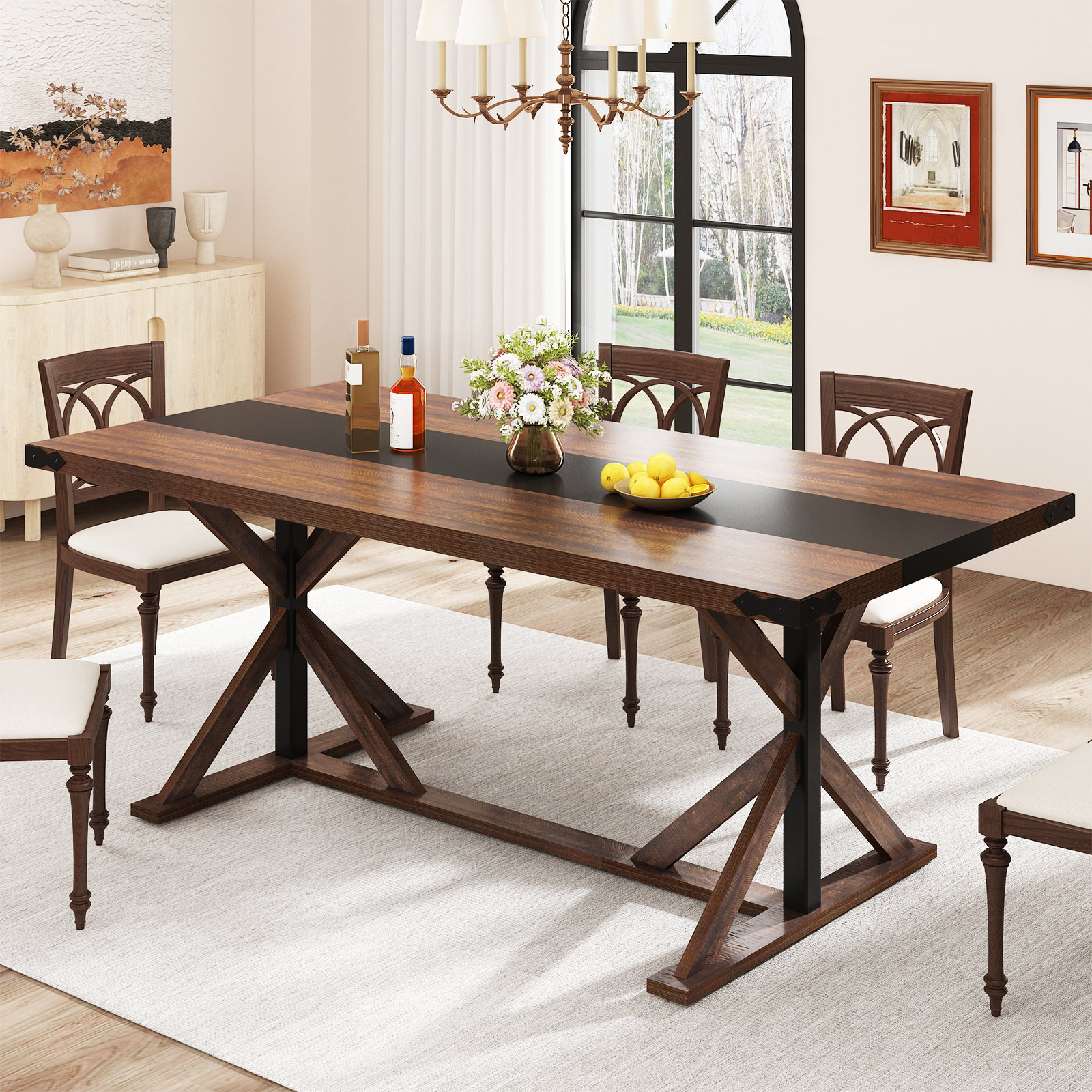 August Grove® Dariusz Farmhouse Dining Table, Kitchen Rectangular Large ...