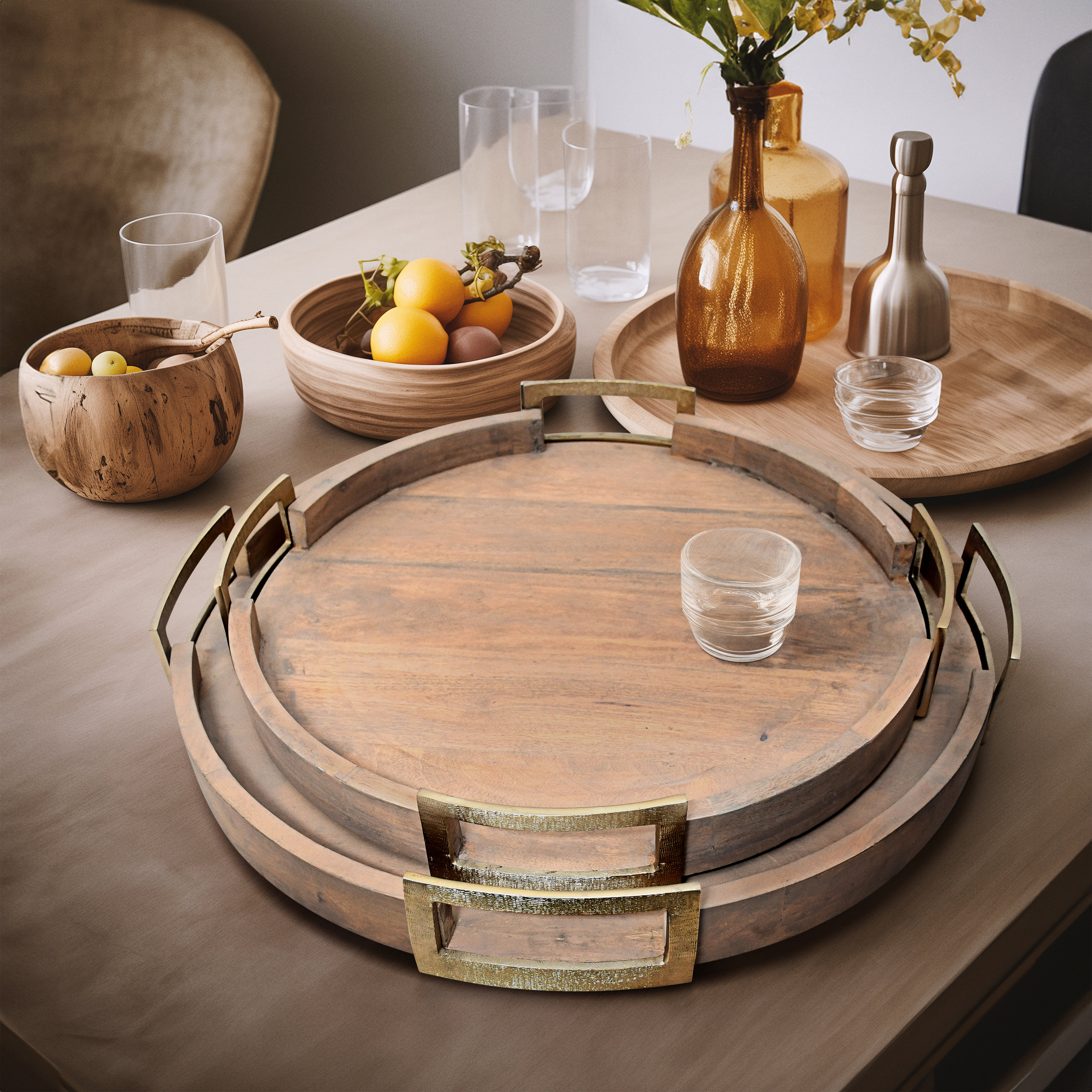Loon Peak® Kazimirs Maxwell Round Wood Trays - Natural Mango Wood ...