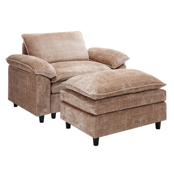 GAFIKY Modern Oversized Chair With Ottoman, Comfy Chenille Accent Chair ...