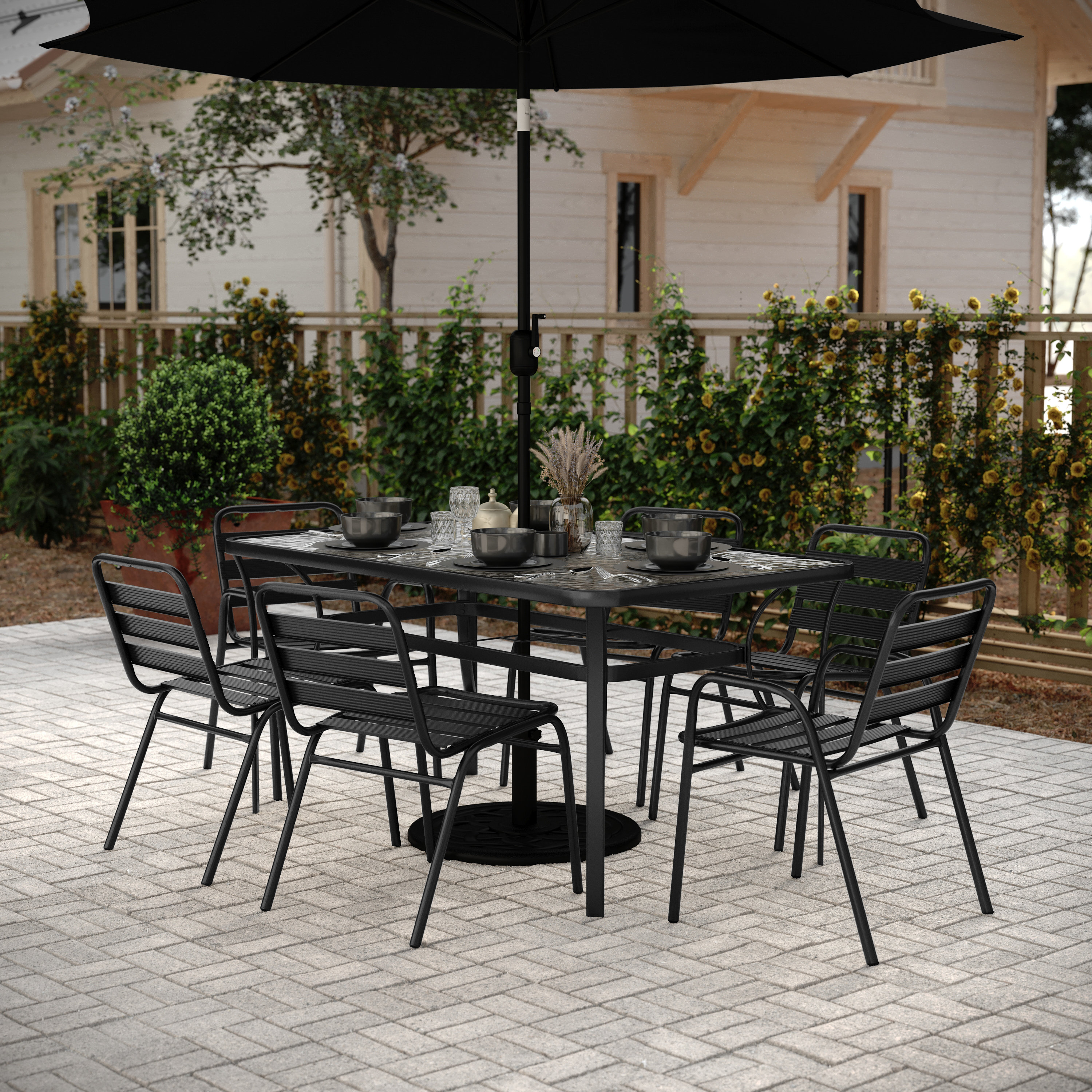 Lark Manor™ Nannie Rectangular Commercial Patio Dining Set with Table ...