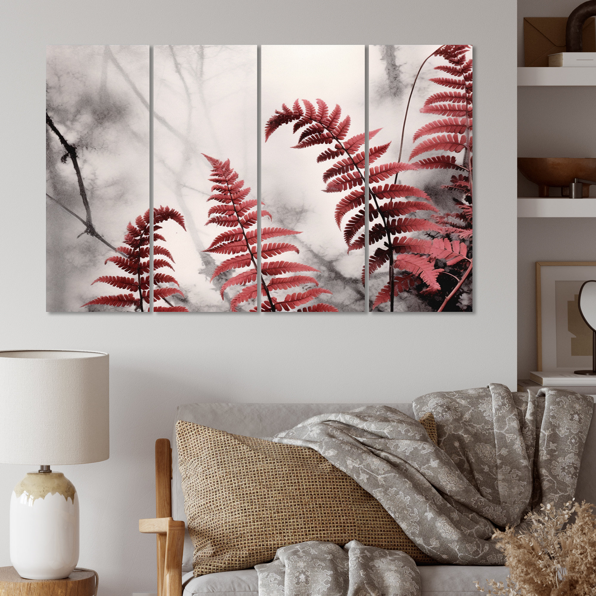 August Grove® Red Gray Fern Flowers Fonds - 4 Piece No Frame Print on ...