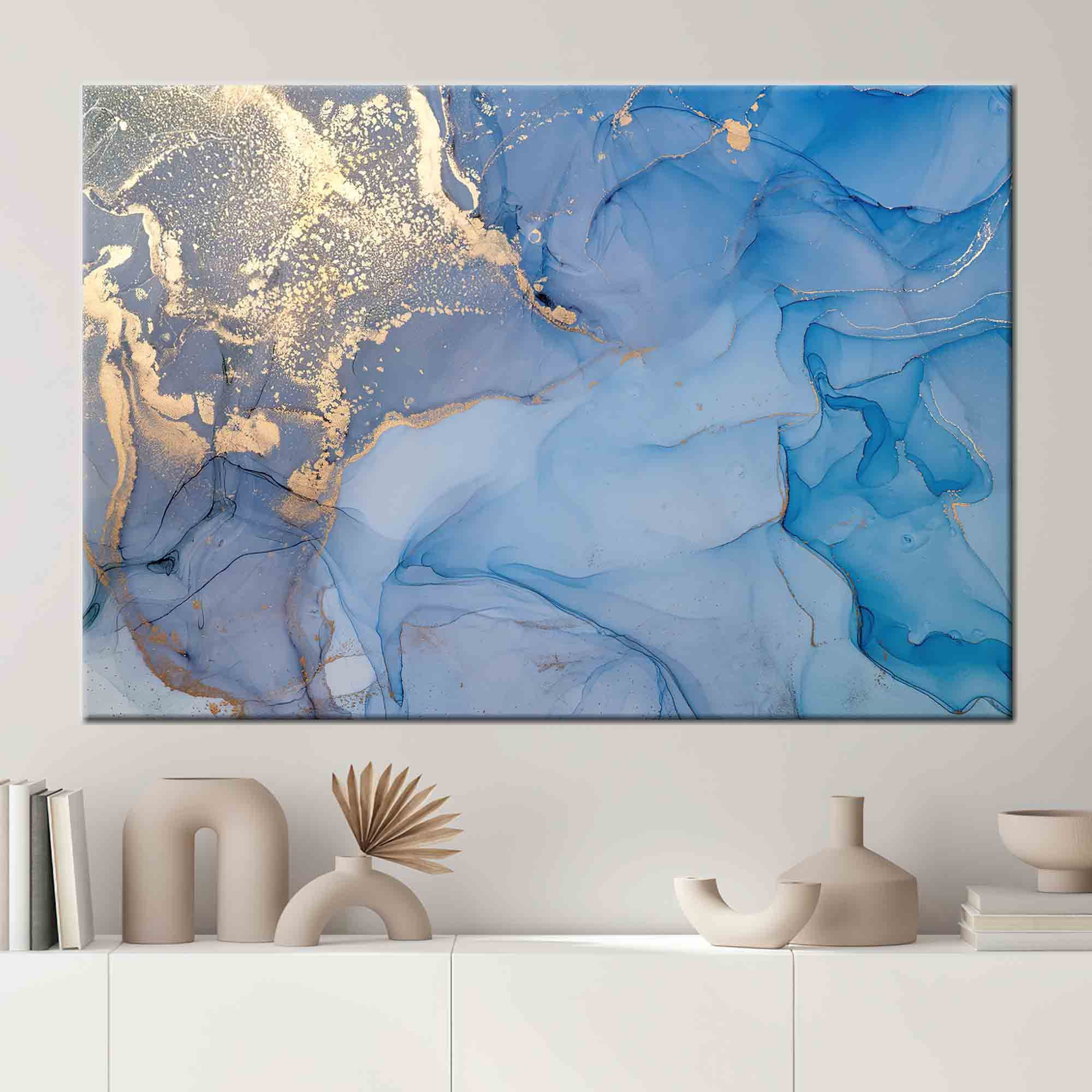 kayra export Shimmering Abstract Blue Marble Wall Art For A Luxurious ...