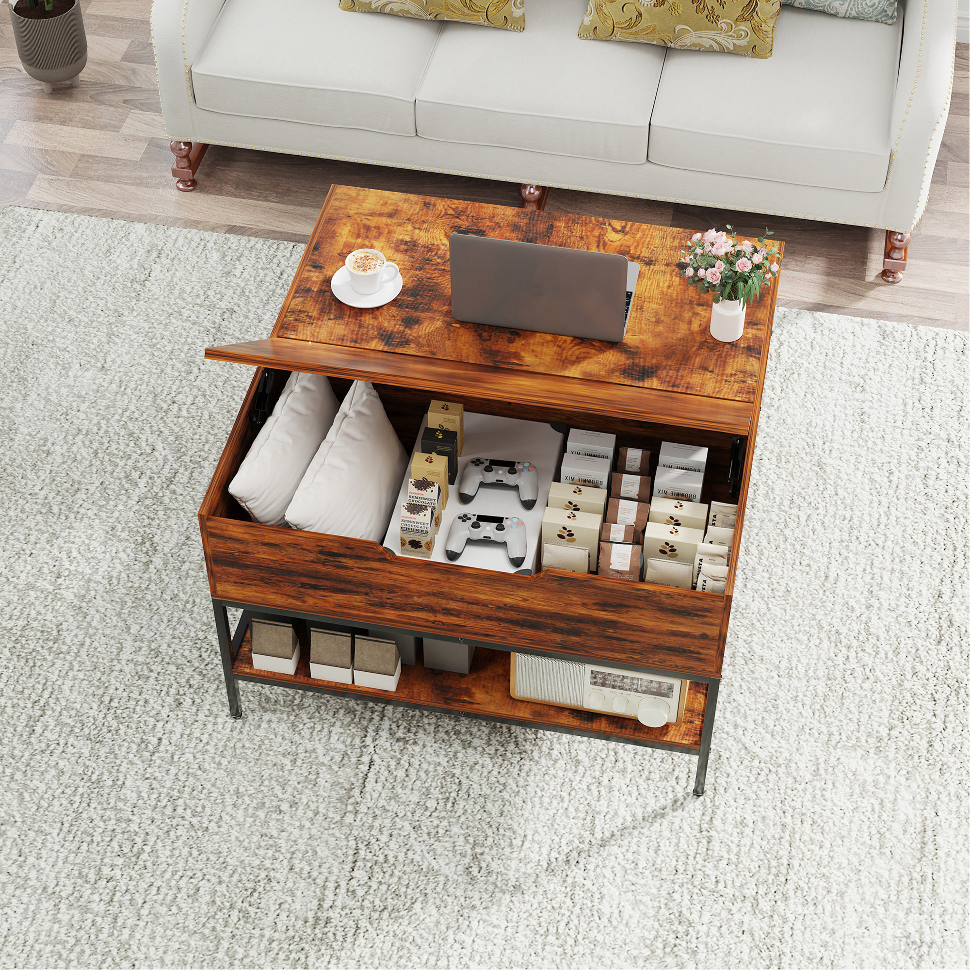 August Grove Farmhouse Flip Top Coffee Table With Storage – 31.5 ...