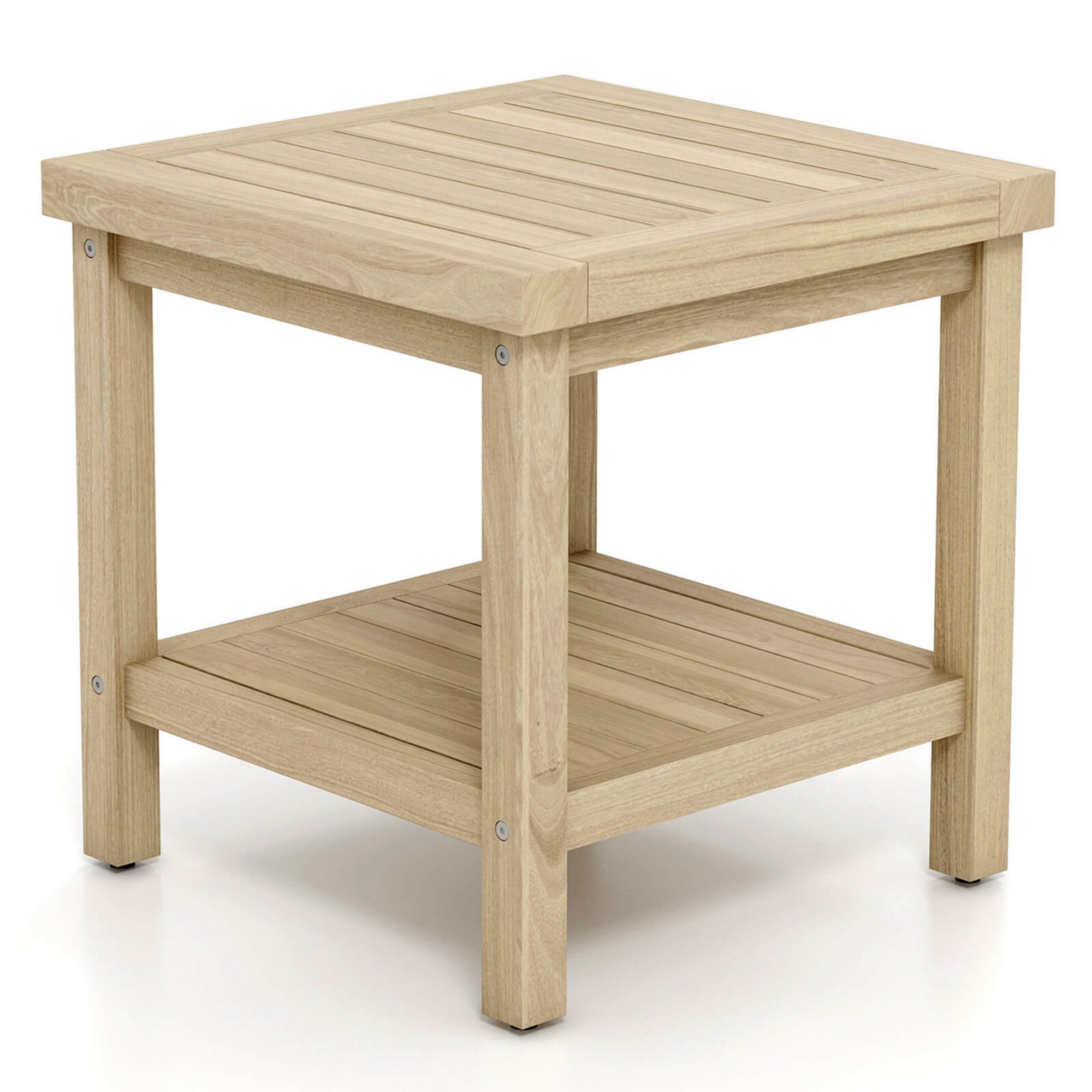 Millwood Pines 1 Pcs 2-tier Outdoor Side Table, Teak Wood End Table ...