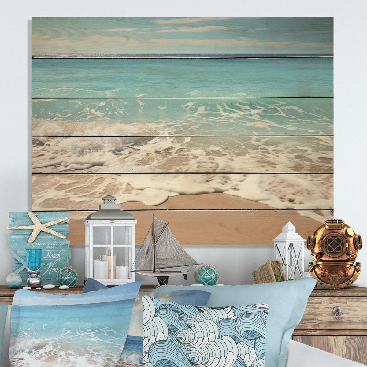 Beachcrest Home™ Shoreline Shadows On Beautiful Beach - Coastal Wood ...