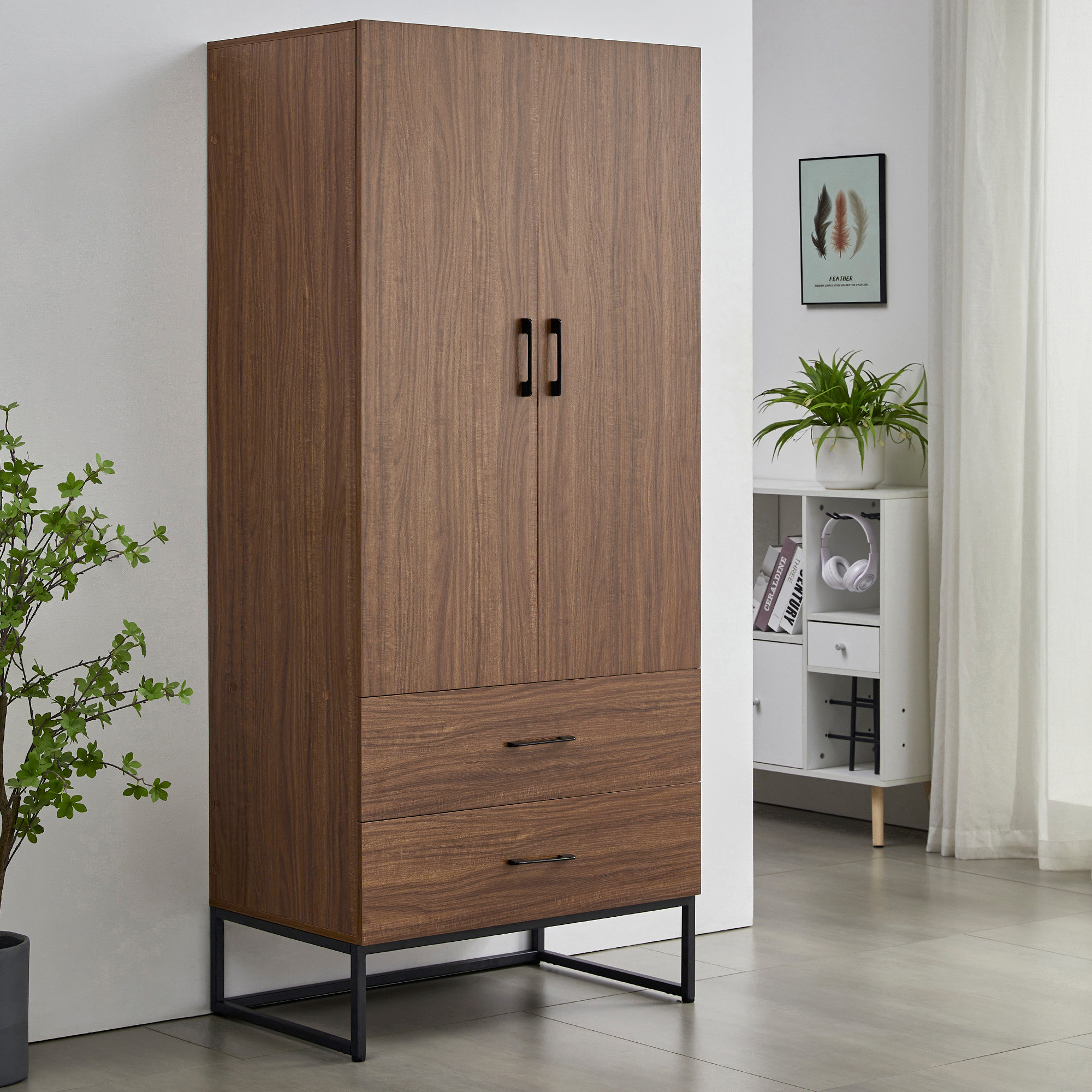 Wpfurniture Armoire 73" Tall, Melamine finish, New Design With Metal ...