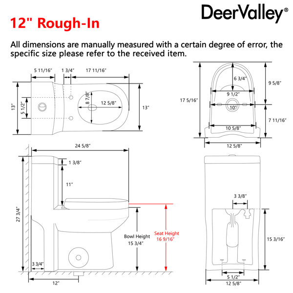 DeerValley Compact Toilets, Glossy Black One-Piece Toilet With High ...