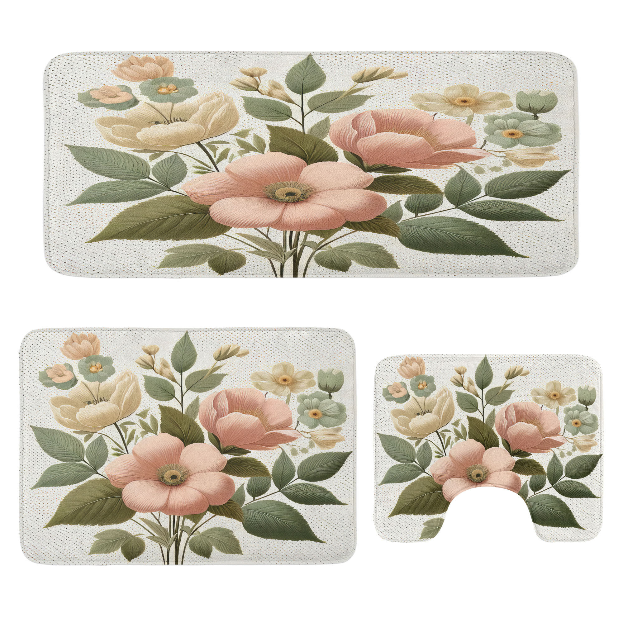 East Urban Home Floral Bathroom Rug Set 3 Pieces U-Shape & Rectangle ...