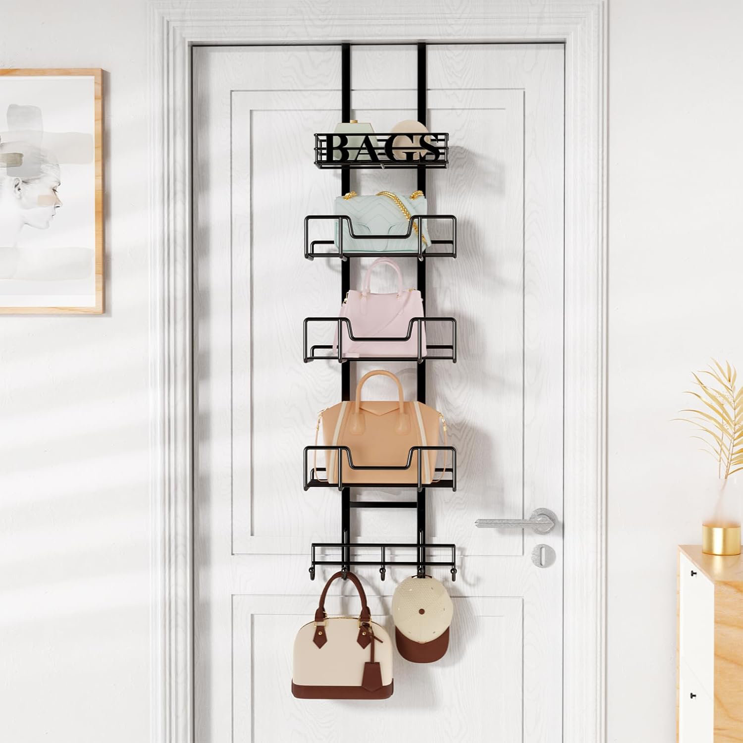 Rebrilliant Over Door Purse Organizer - Adjustable Purse Storage Rack ...