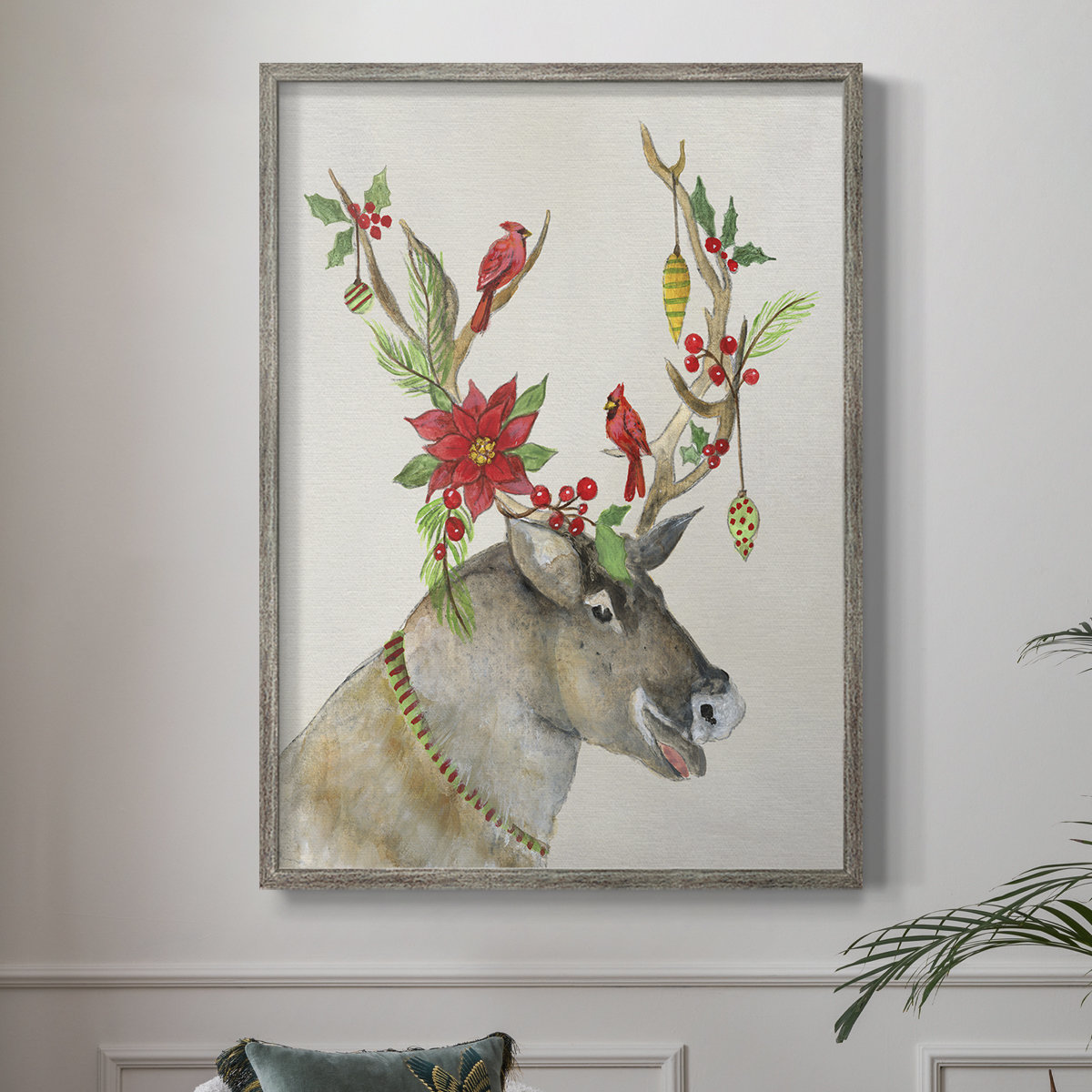 The Holiday Aisle® Playful Reindeer I Framed Print - Solid Wood | Wayfair