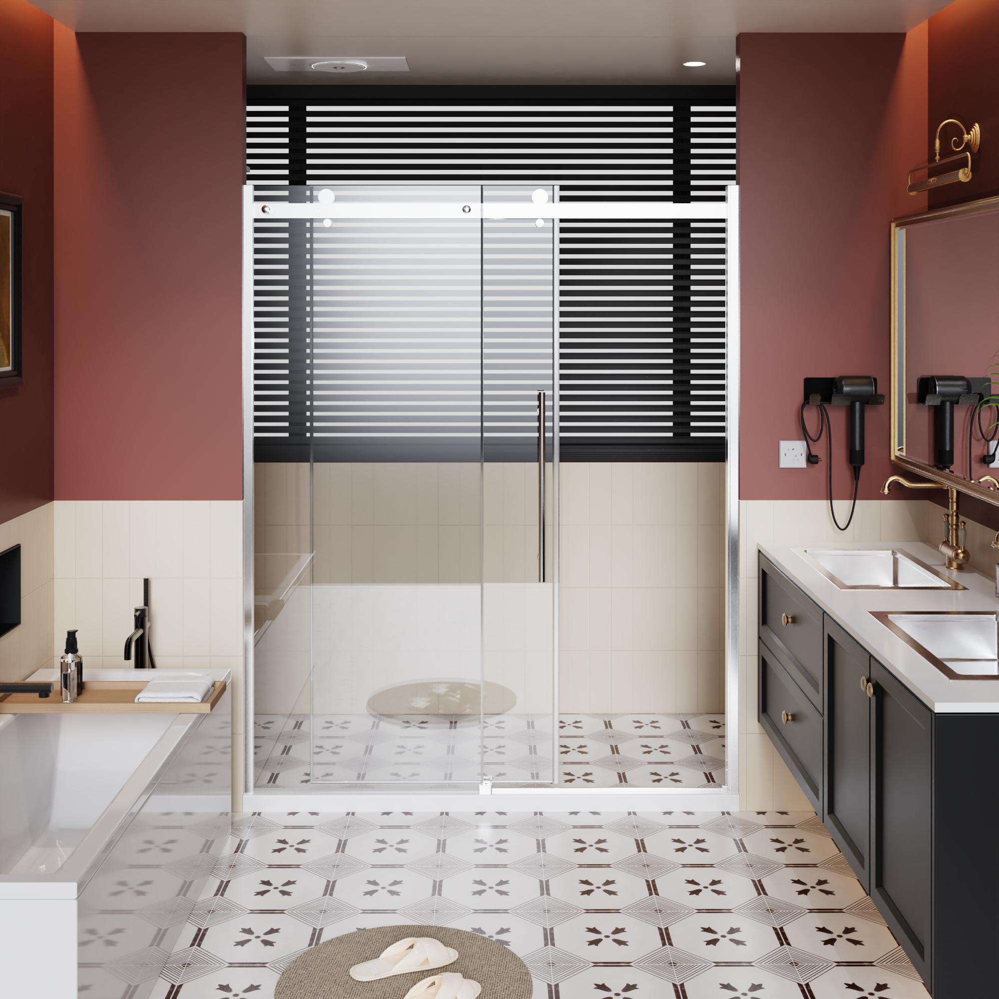 CHIEVE Porte de douche sans cadre coulissante simple l 60 po x H 72 po ...