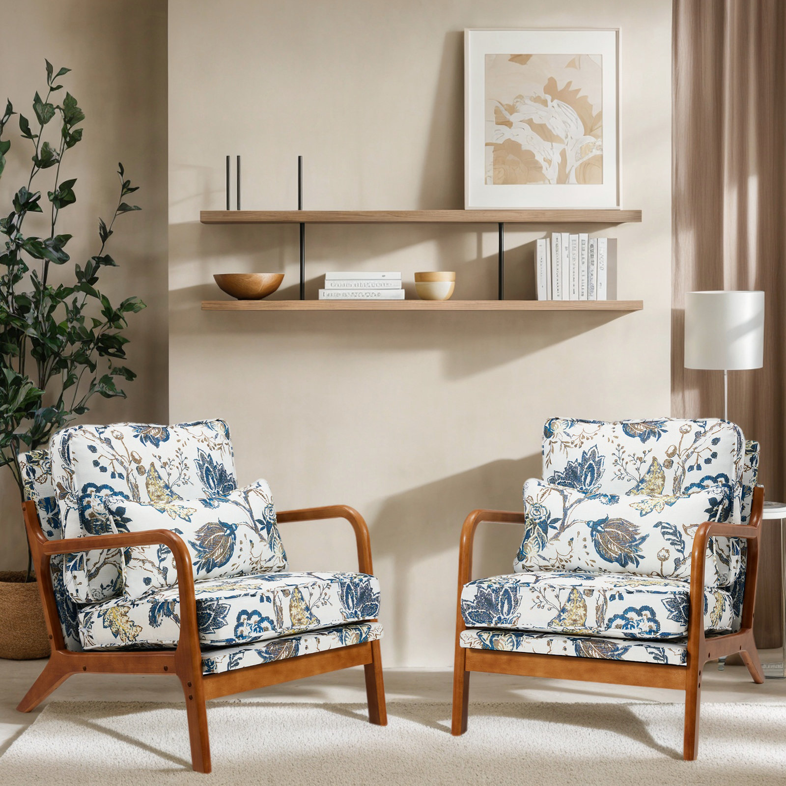George Oliver Solid Wood Accent Chair Upholstered Armchair With Lumbar ...