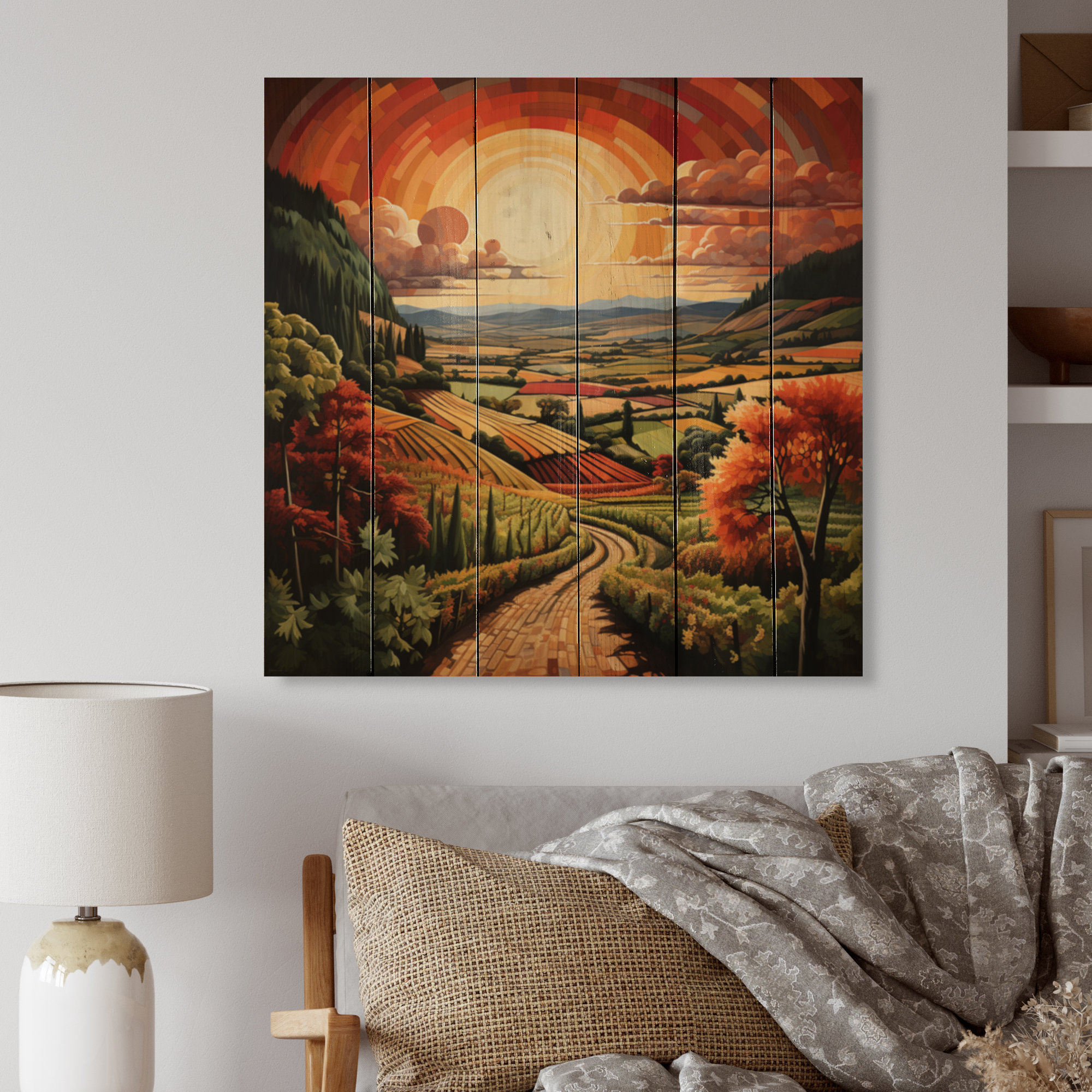 Red Barrel Studio Selihom Orange Green Vineyard Rows Of Ruby II On Wood ...
