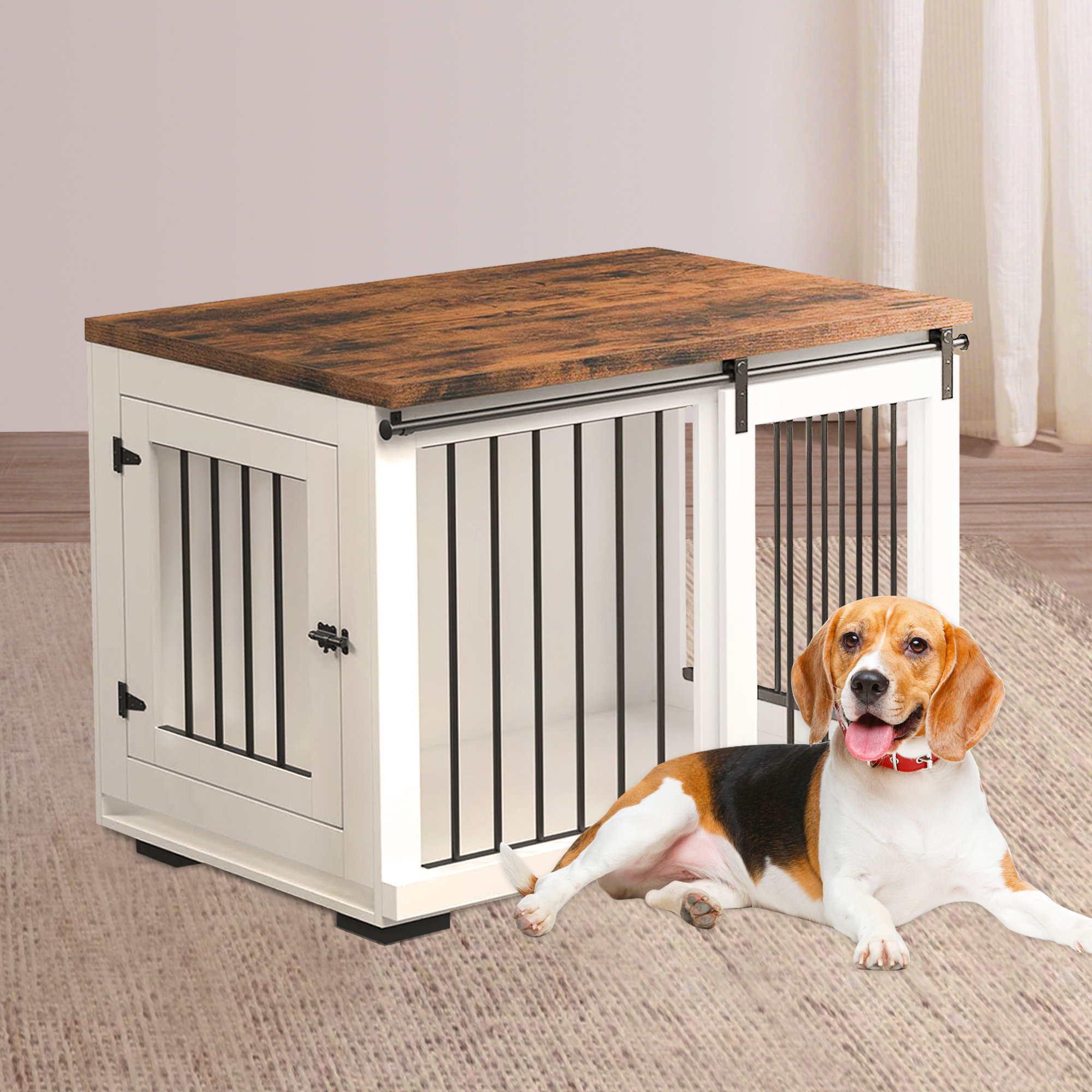 Tucker Murphy Pet™ Furniture Style Wood Dog Crate Silding Barn Door Pet ...