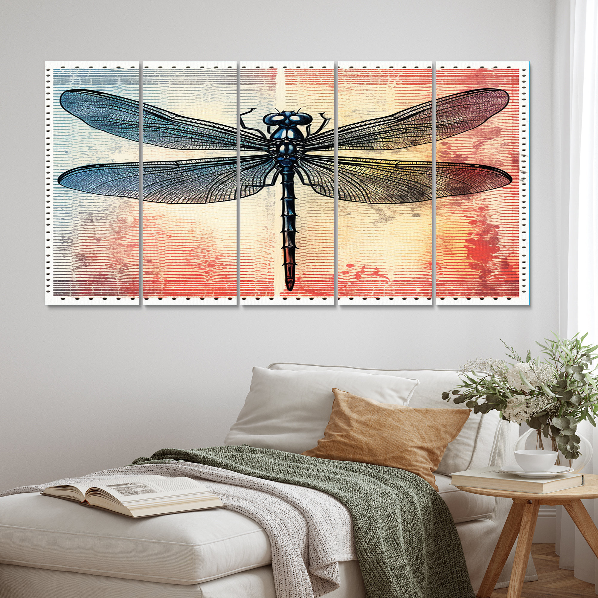Rosalind Wheeler Retro Stamp Illustration Of Blue Dragonfly III ...