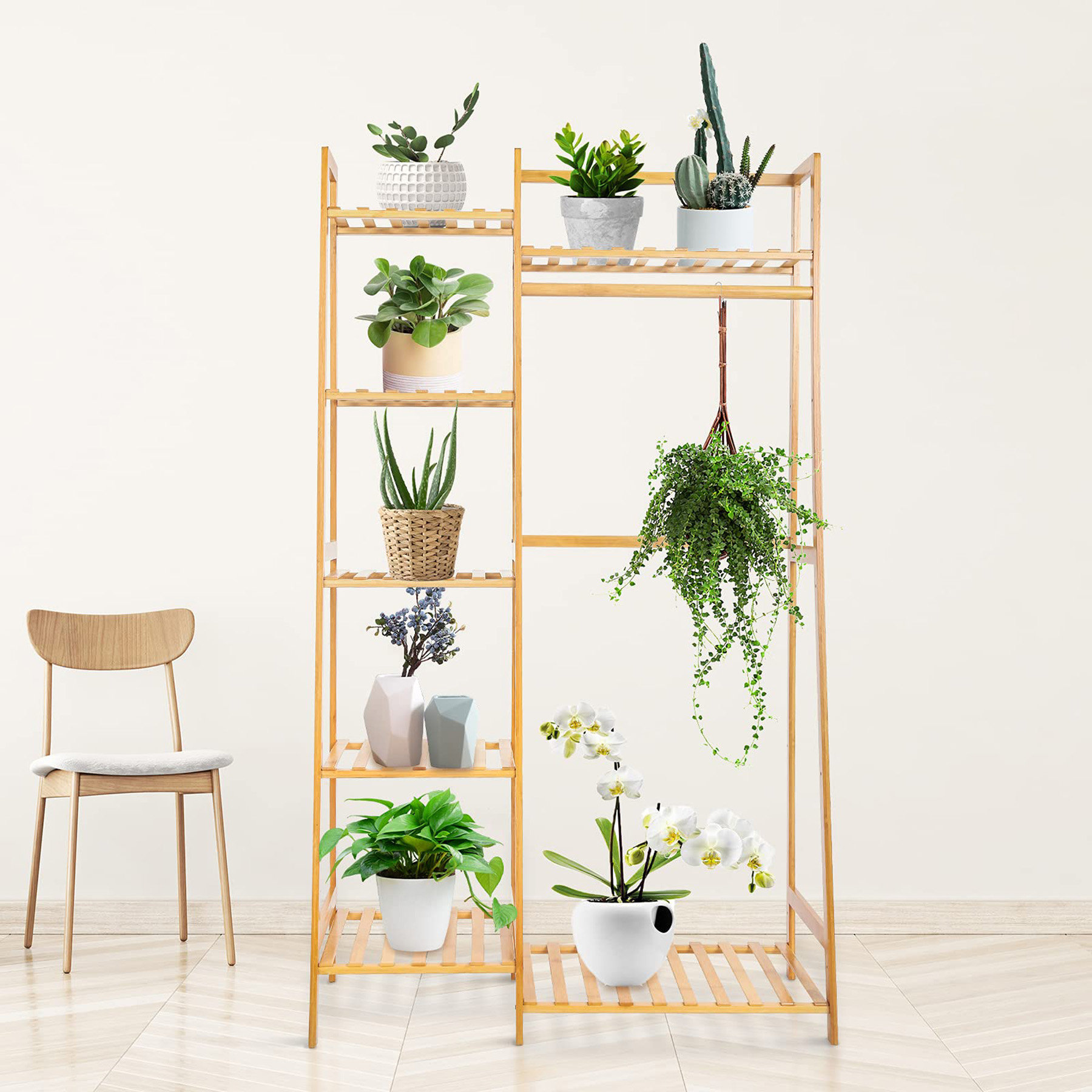 Red Barrel Studio Bamboo Clothes Hanger With 7-Tier Storage Rack ...