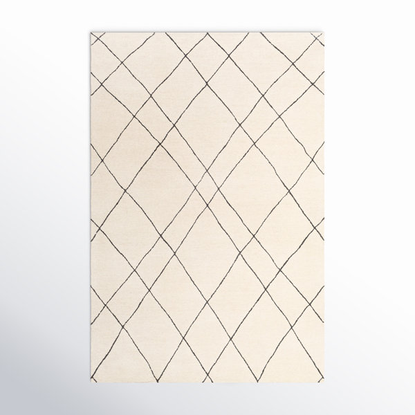 AllModern Seaton Geometric Handmade Tufted Wool Black/Cream Area Rug ...