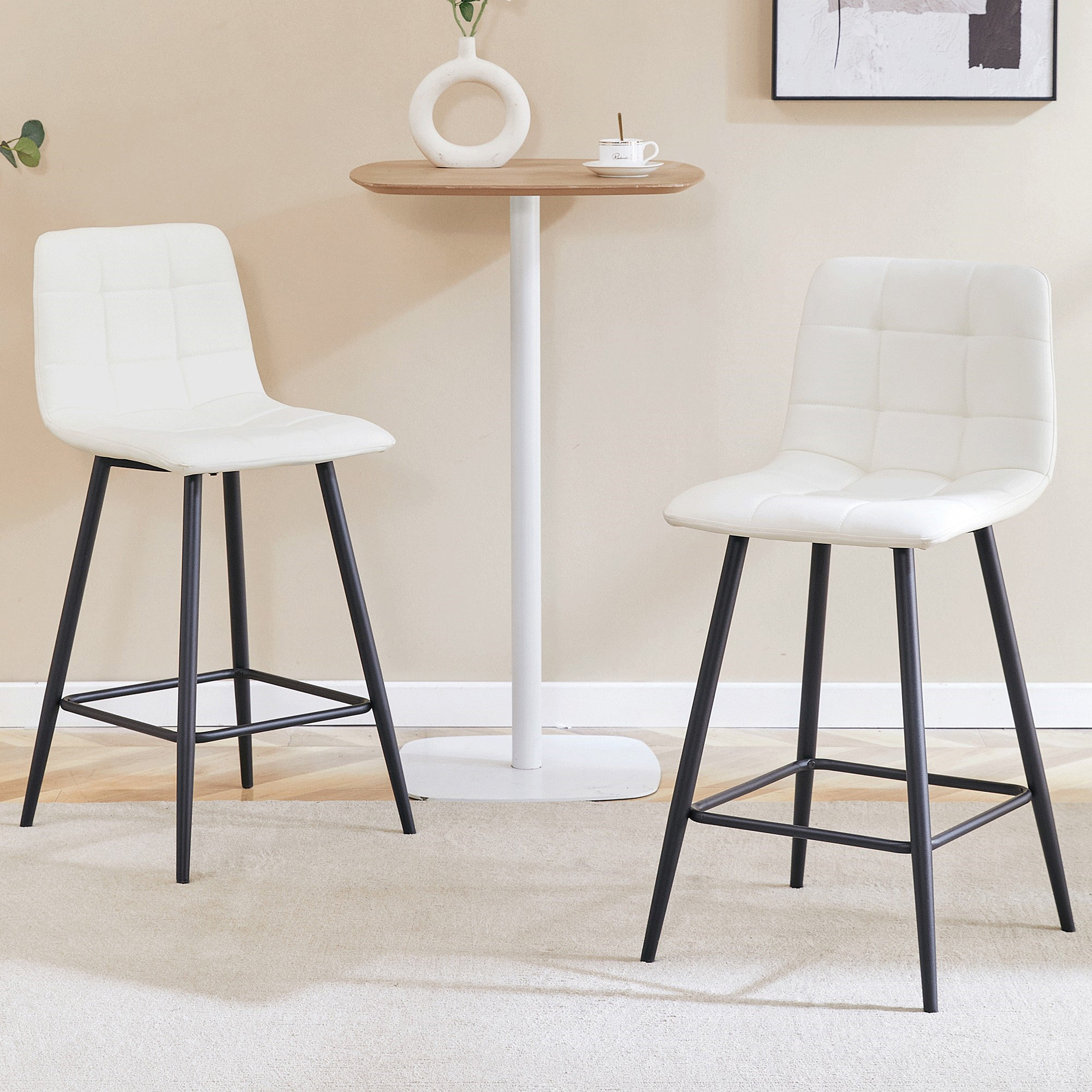 Wrought Studio™ Modern Black PU Bar Chair Set - Two Pieces, Stable ...