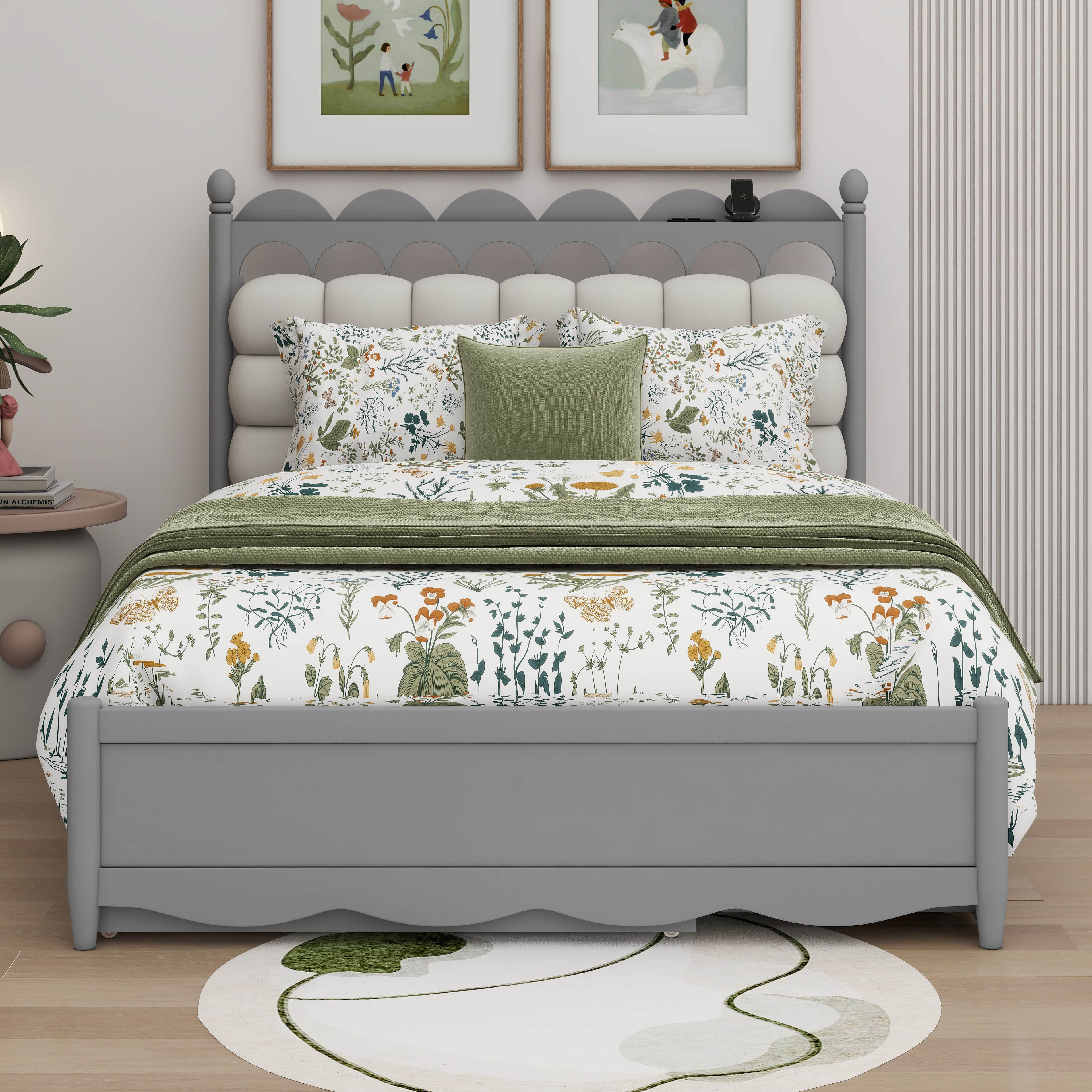 Lark Manor Grand lit plateforme avec lit gigogne, 2 tiroirs et lit ...