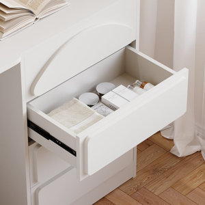 Latitude Run® Modern White Mini Makeup Vanity Set With Charging Station ...