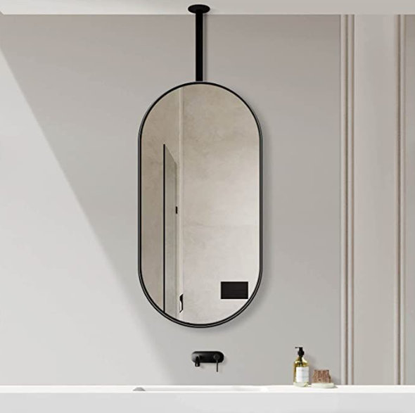 Sani Canada Black Matte Oval Metal Ceiling Mounted Mirror 20"x32" | Wayfair