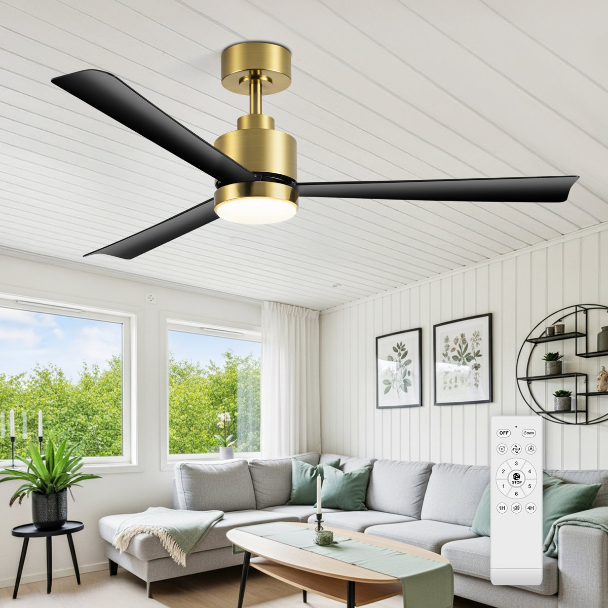 Mercer41 Cashae 52" Black DC Motor Ceiling Fan with LED Light and ...