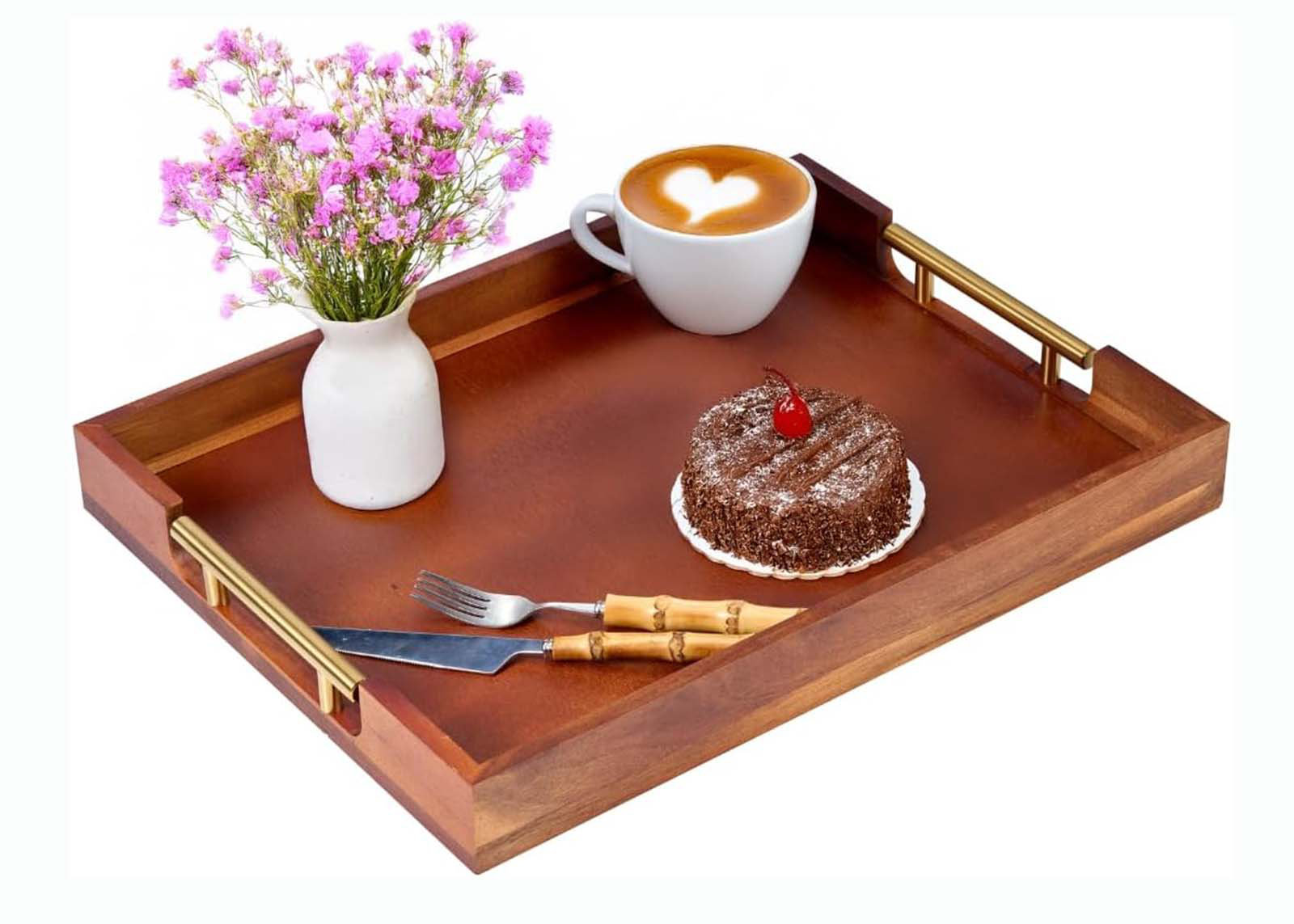 Latitude Run® Premium Acacia Wood Ottoman Tray, 17X13 Inches Large ...