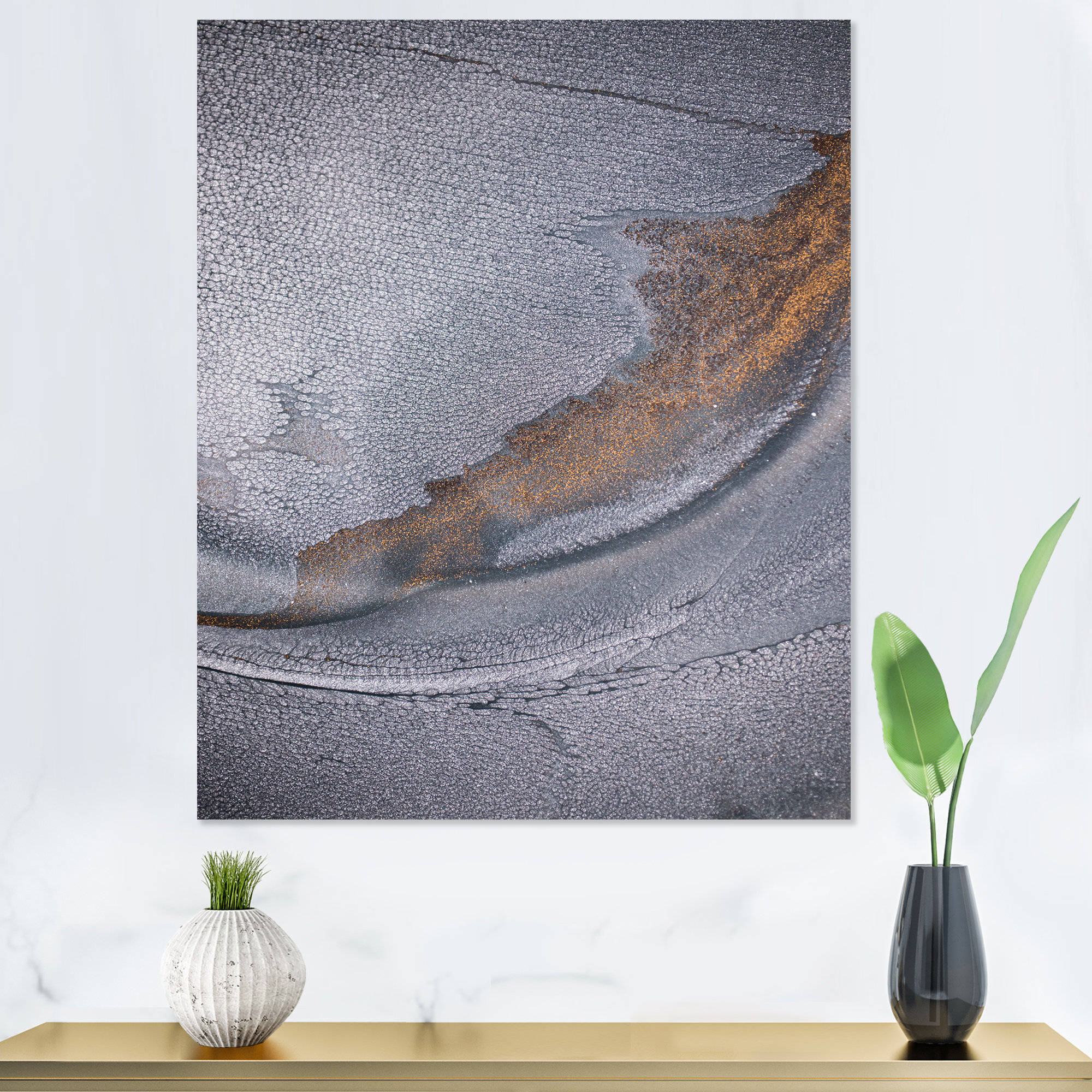 Mercer41 Golden On Grey Liquid Art Ripples VII - Modern Canvas Artwork ...