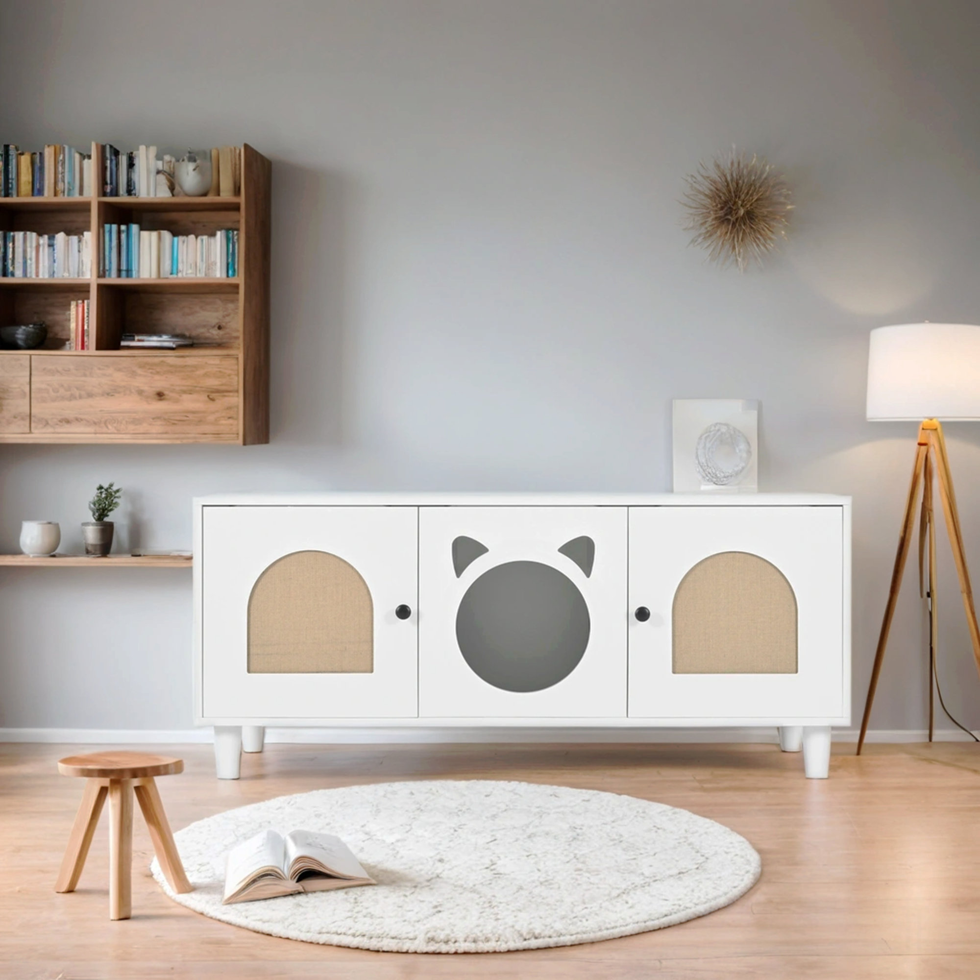Latitude Run® Modern Wood Cat Cabinet With Sisal Cat Scratcher, Cat ...