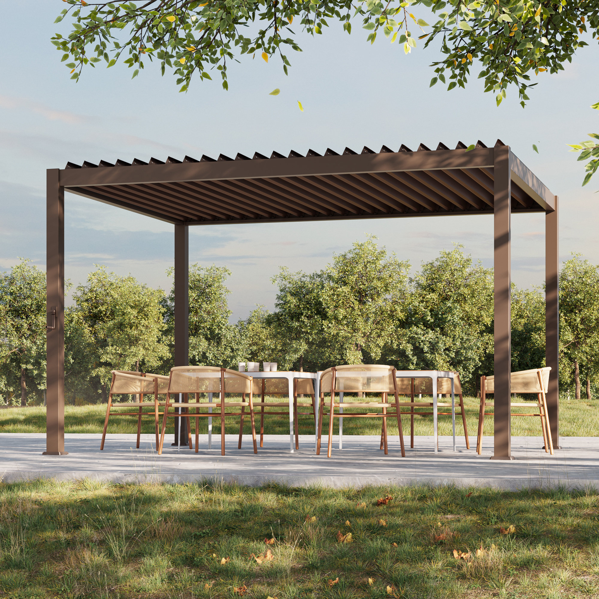 Aok Garden Metal Louvered Pergola with Adjustable Canopy for Outdoor ...