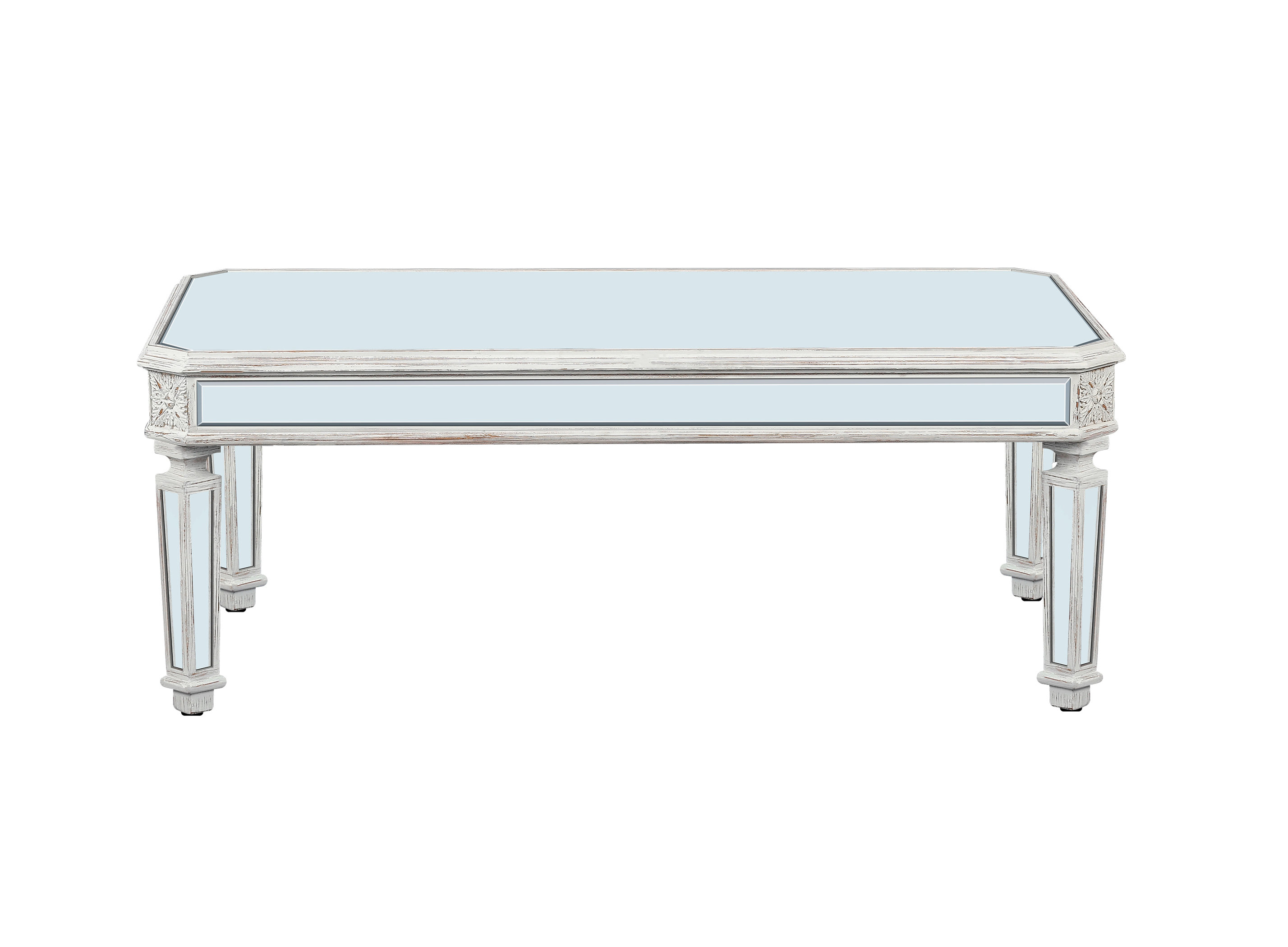Ivy Bronx Silver Mirrored Coffee Table, Vintage Carved Elements ...