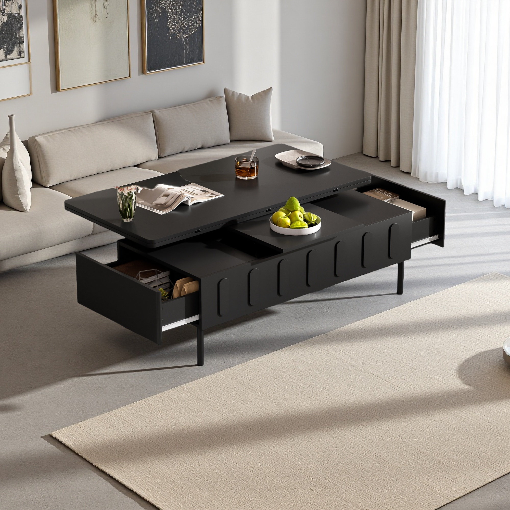 Latitude Run® Lift-Top Coffee Table With 2 Drawers, Modern Space Saving ...