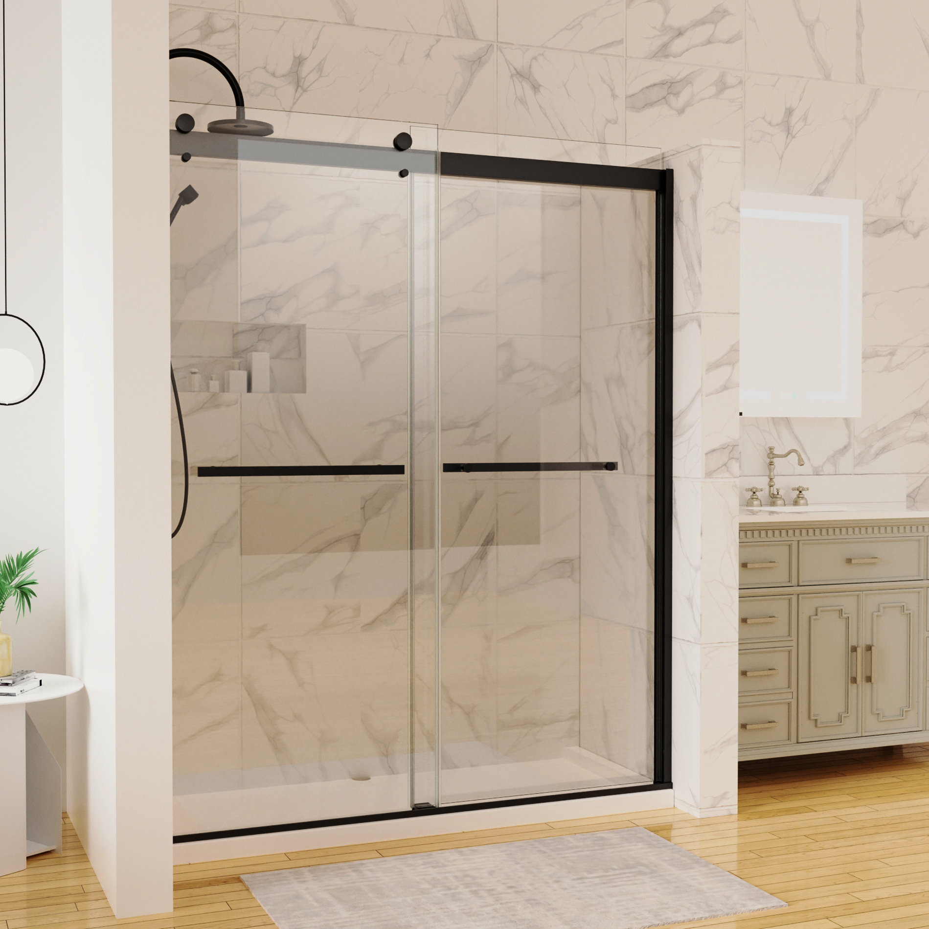 Banior Matte Black 8 Mm Clear Glass Shower Door - Absorbing Coating ...